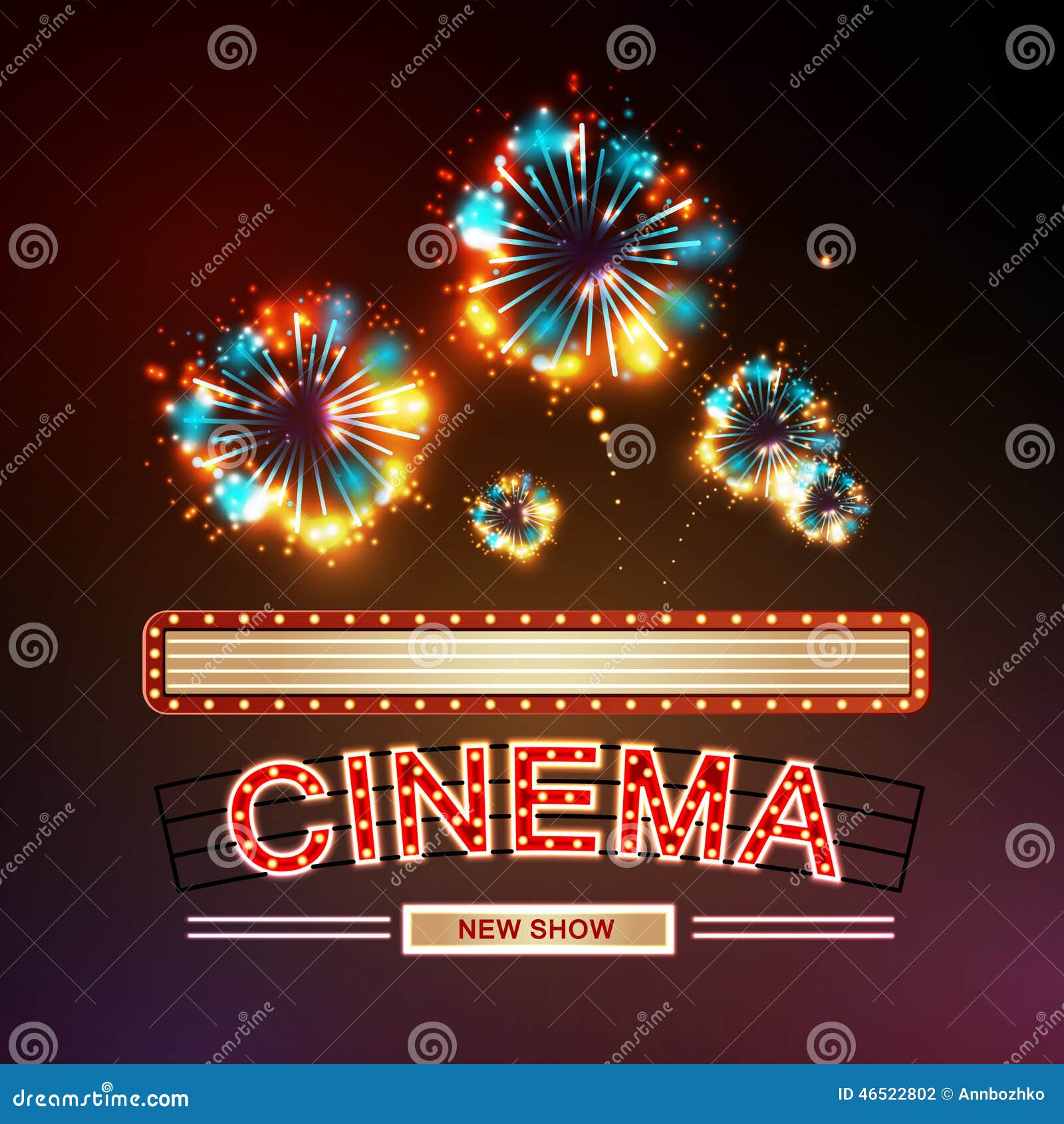 Neon Sign. Cinema and Firework Stock Vector - Illustration of event ...