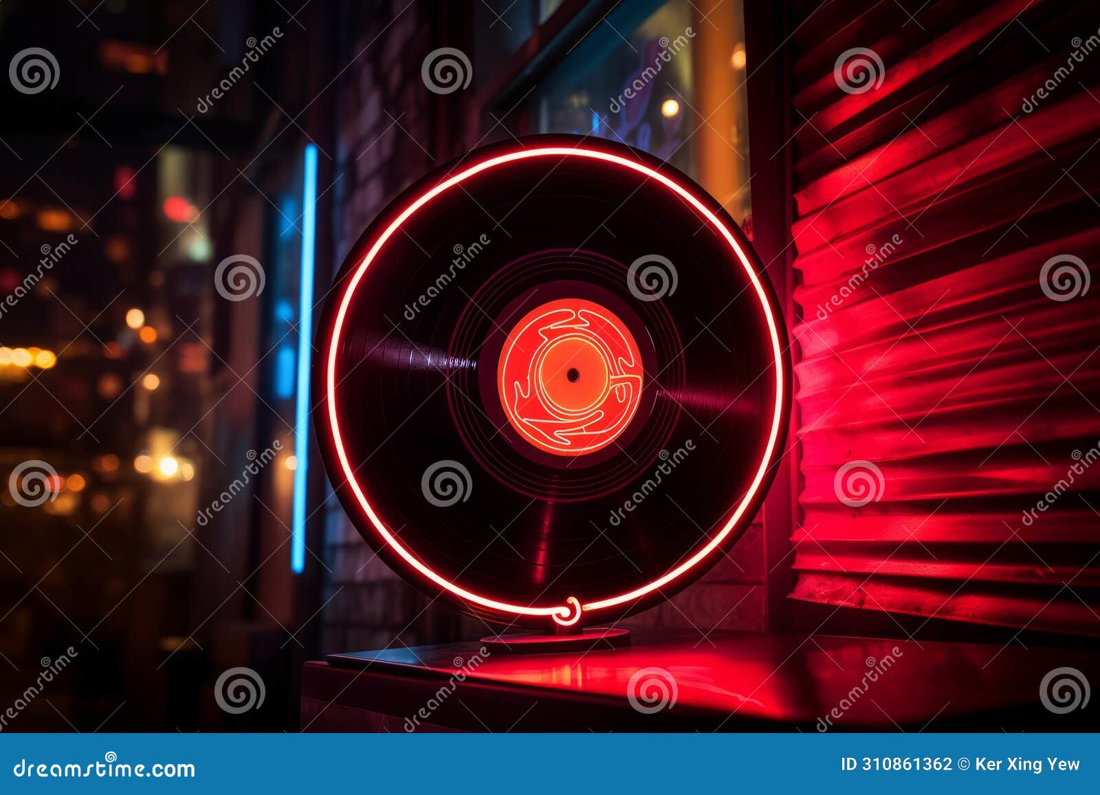A Neon Sign with a Classic Vinyl Record Icon Stock Illustration ...