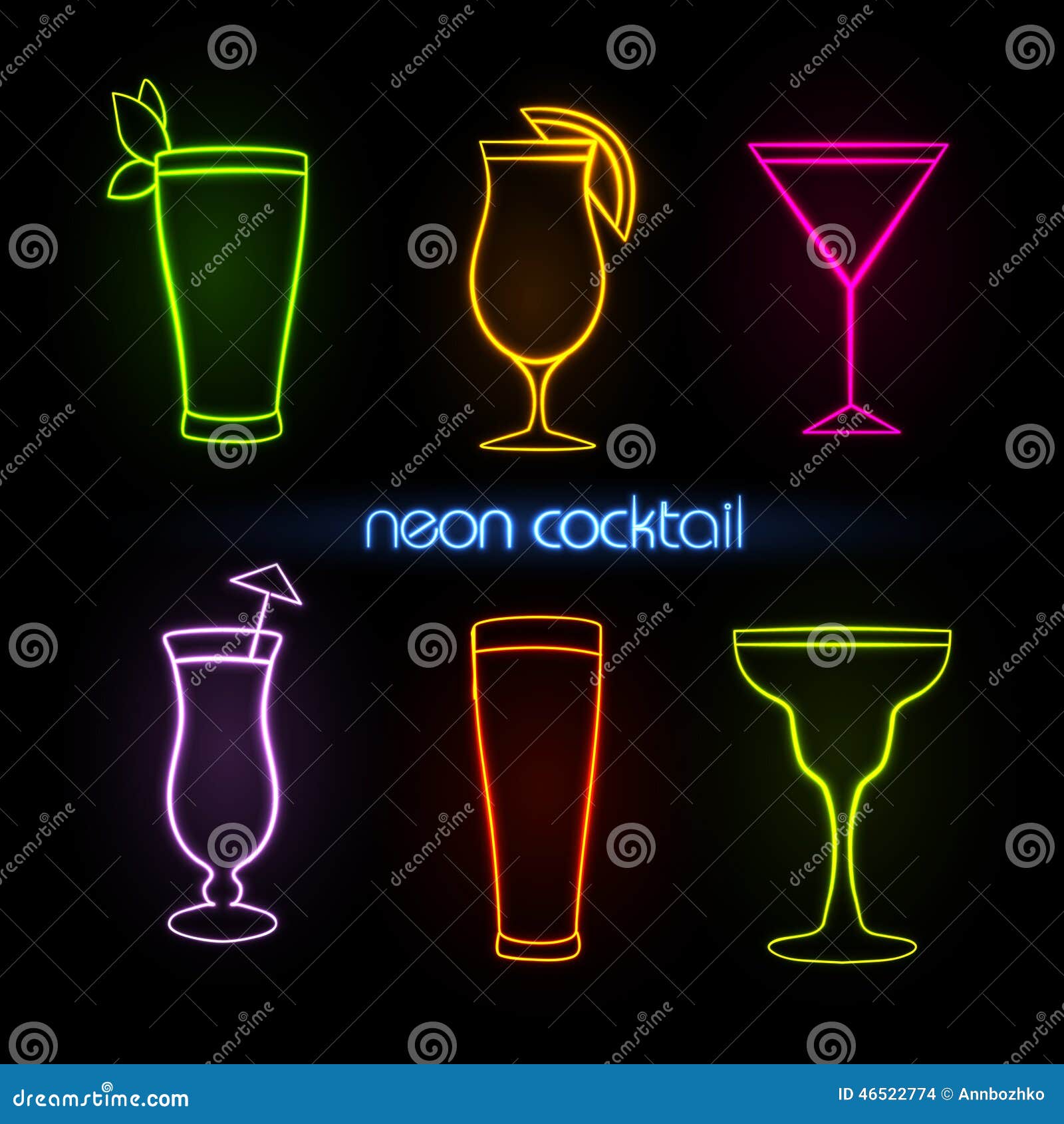 Neon sign. Cocktail stock vector. Illustration of line - 46522774
