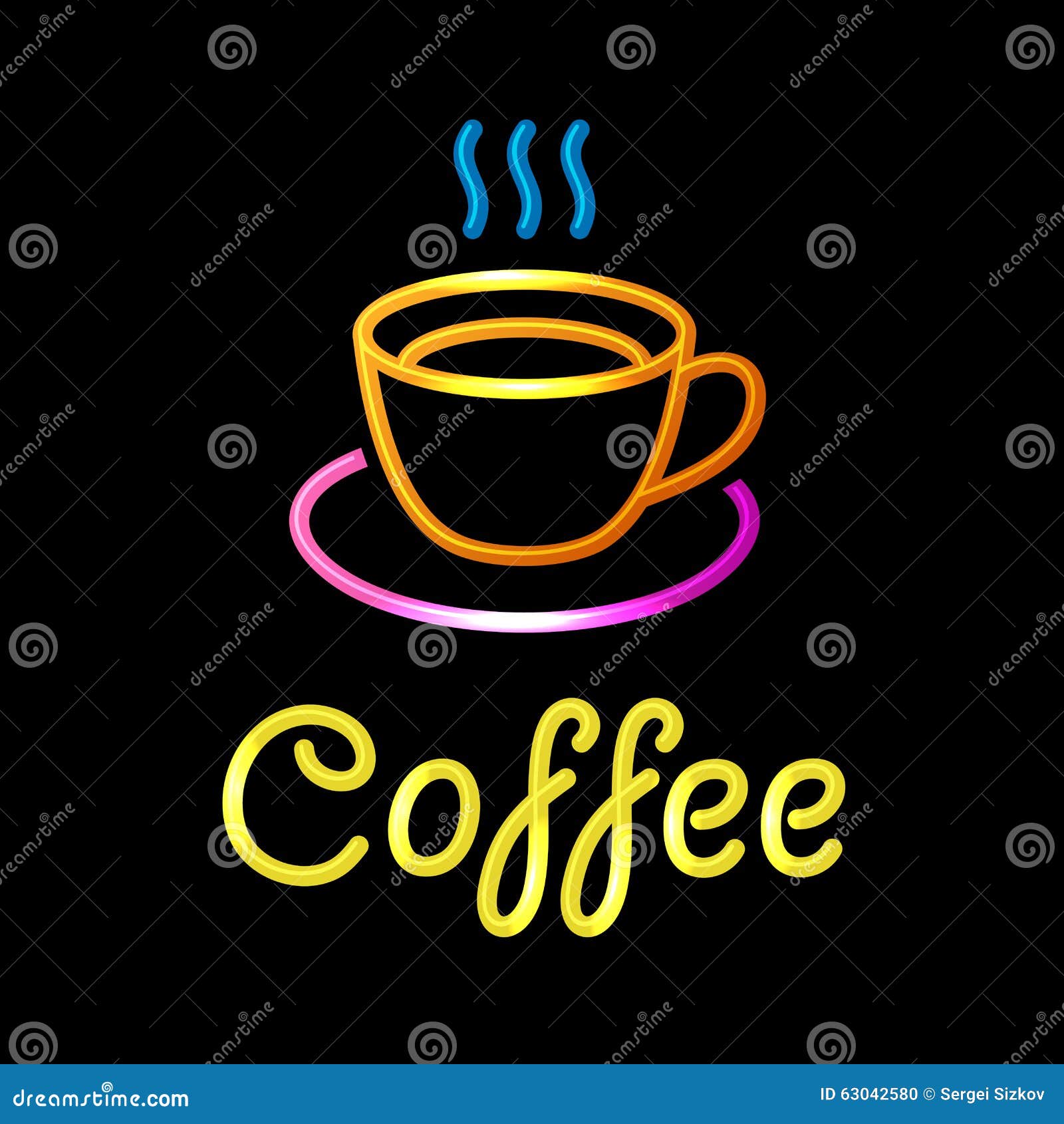 Neon Sign with Coffee Cup on Black Background Stock Vector ...