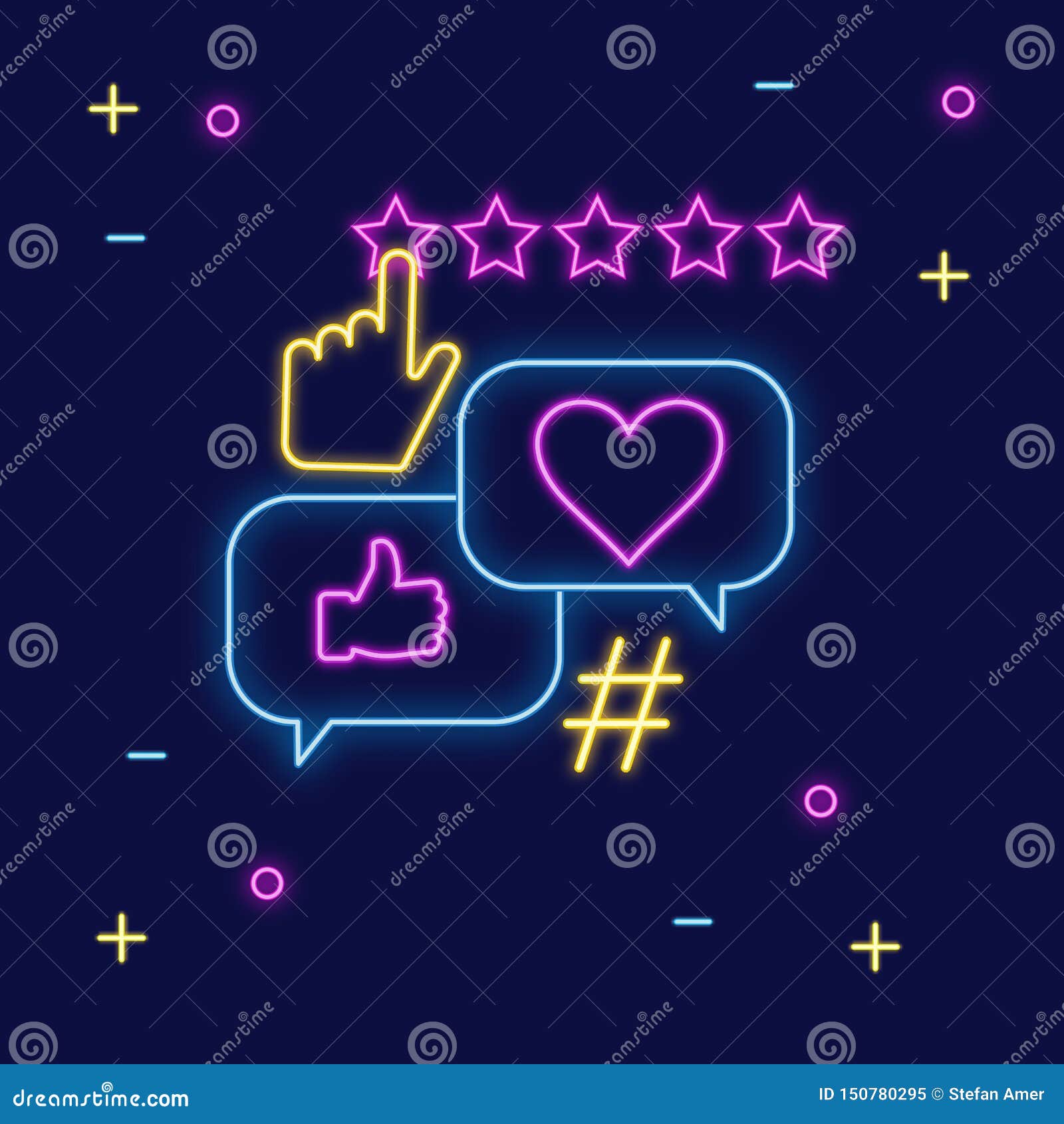 Neon Sign of Customer Service and Rating. Bright Vector Neon Light ...