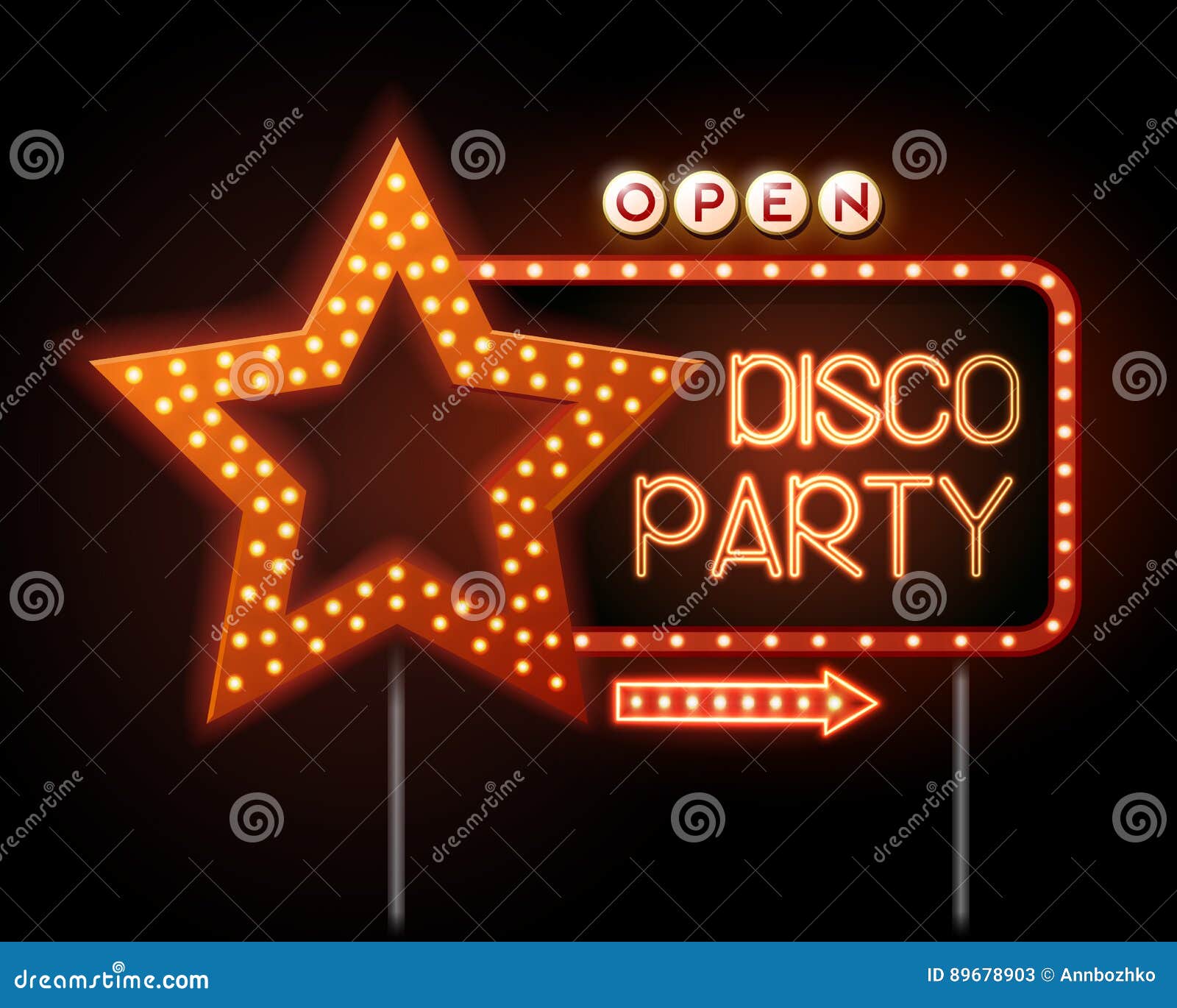 Neon Sign of Disco Star and Neon Text Disco Party Stock Vector ...