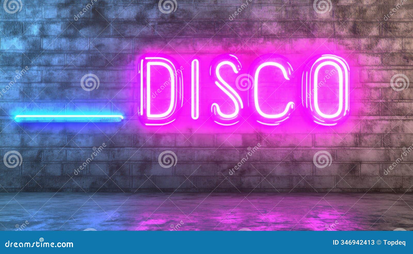 Neon Sign with Glowing Word Disco in Retro Styled Room Interior Stock ...