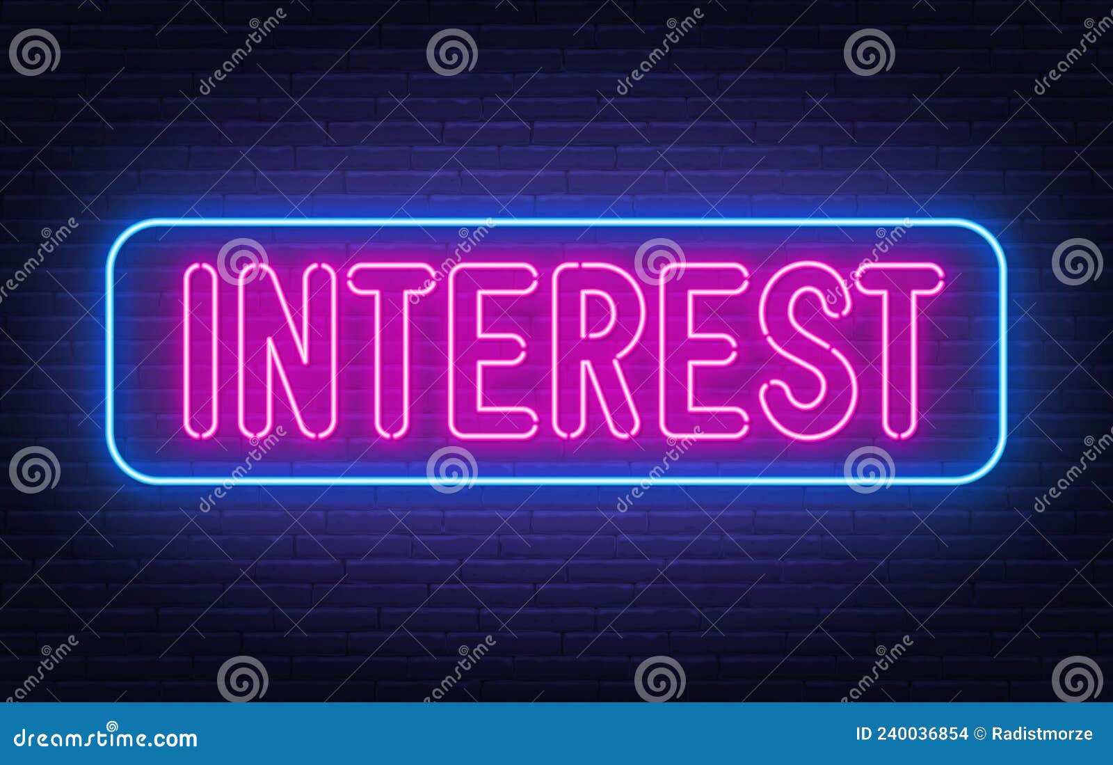Neon Sign Interest on Brick Wall Background. Stock Vector ...