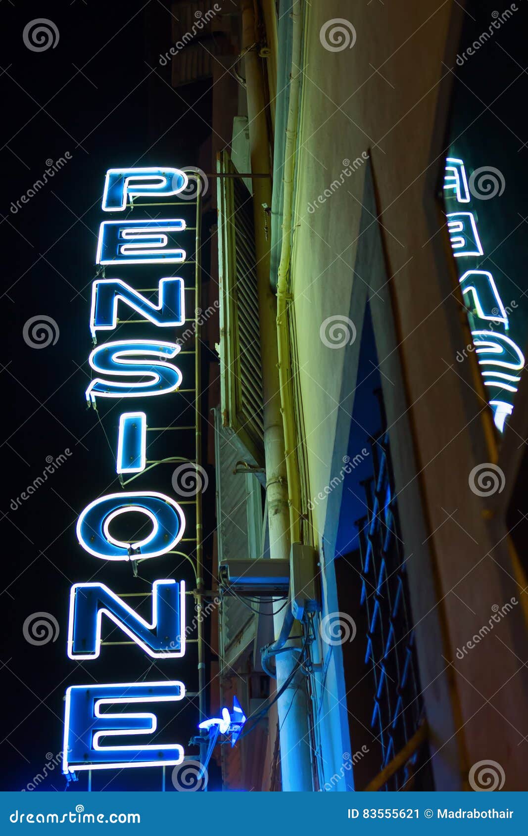 Neon Sign of an Italian Pension Stock Image - Image of window, house ...