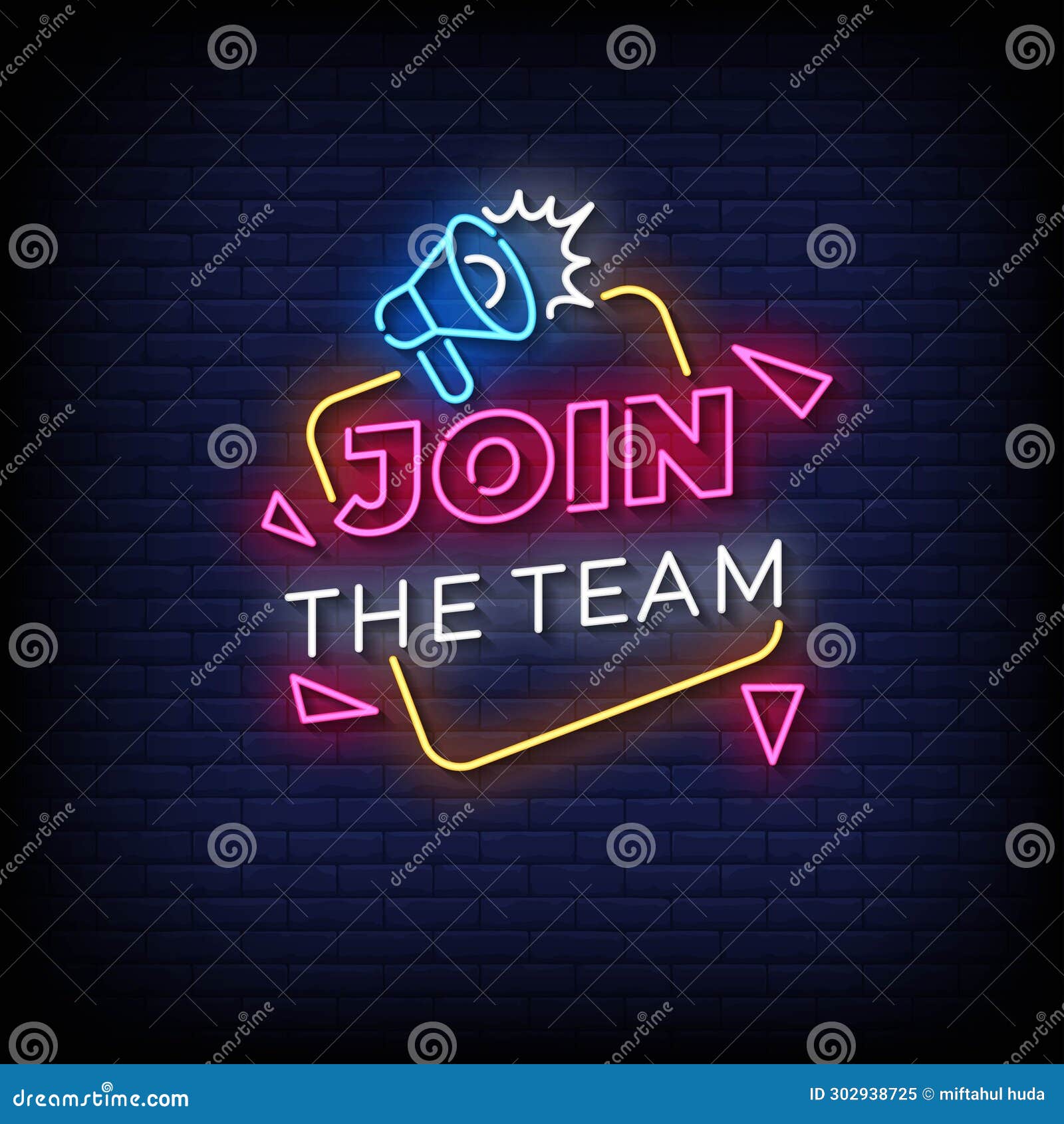 Neon Sign Join the Team with Brick Wall Background Vector Stock ...