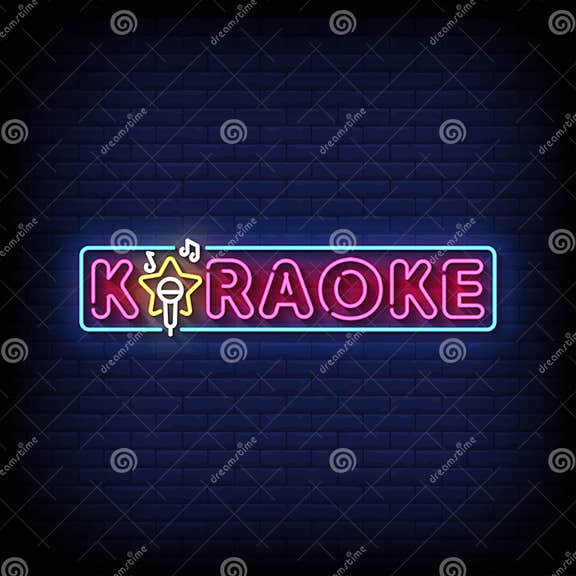 Neon Sign Karaoke With Brick Wall Background Vector Stock Vector
