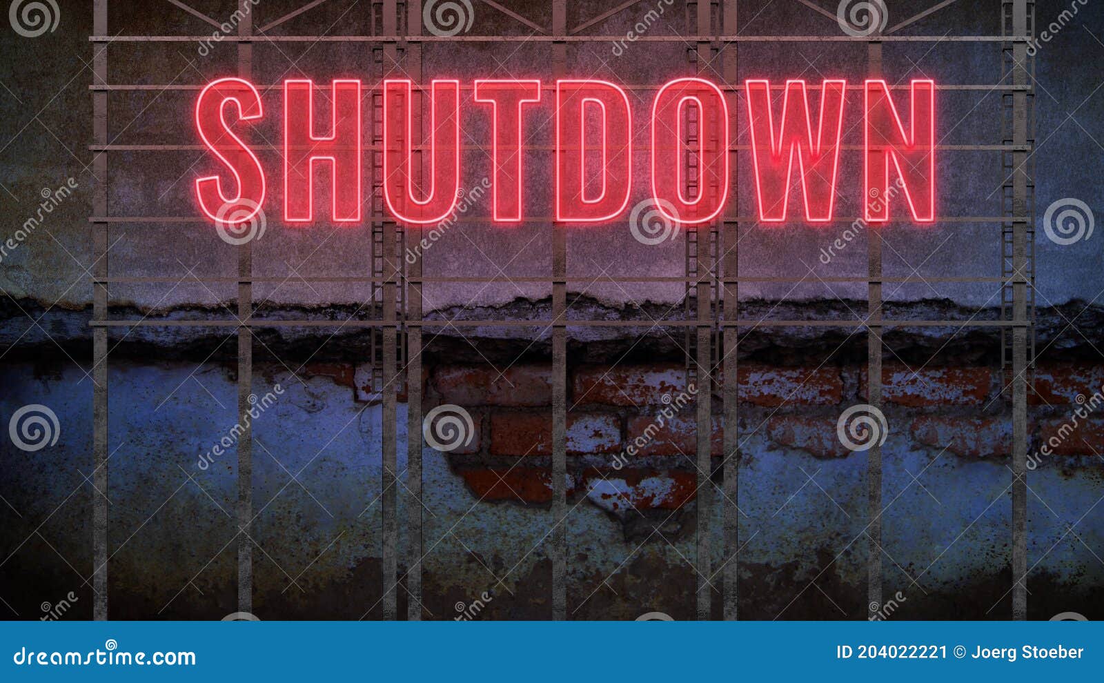Neon Sign with Message SHUTDOWN on Dark Shady Background Stock Image ...