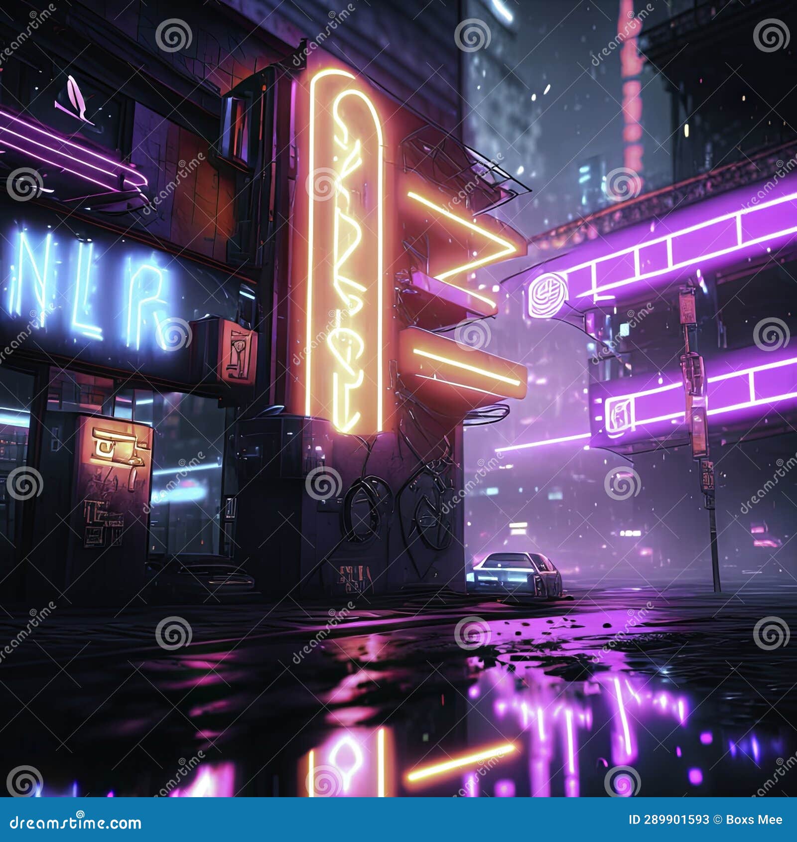Neon Sign in the Night City. 3D Rendering Stock Image - Image of ...