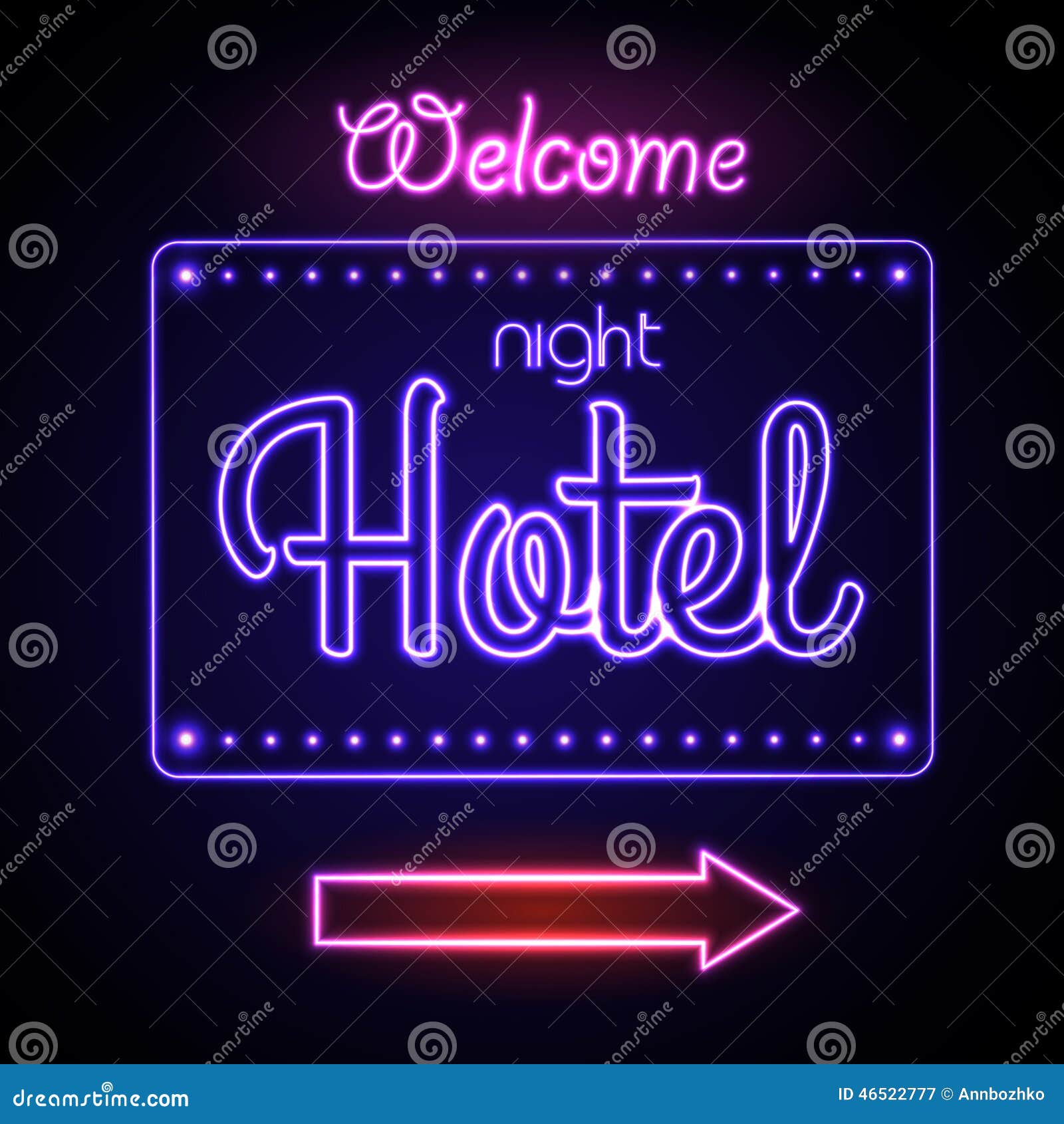 Neon sign. Night Hotel stock vector. Illustration of design - 46522777