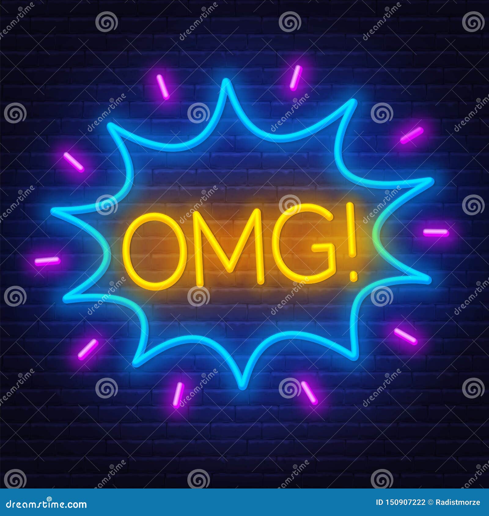 Neon Sign Omg in Frame on Dark Background. Stock Vector - Illustration ...