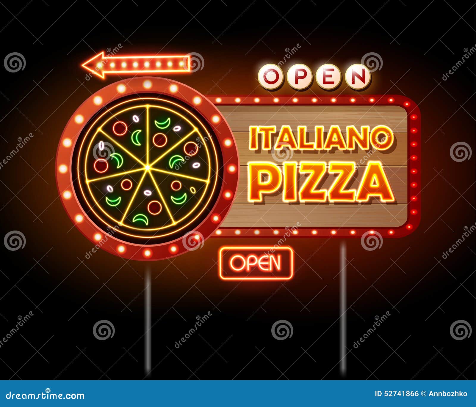 Neon sign pizza stock vector. Illustration of illuminated - 52741866