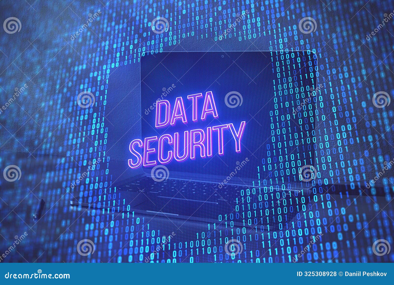 Neon Sign Reading DATA SECURITY on a Digital Binary Code Background Symbolizing Cybersecurity ...