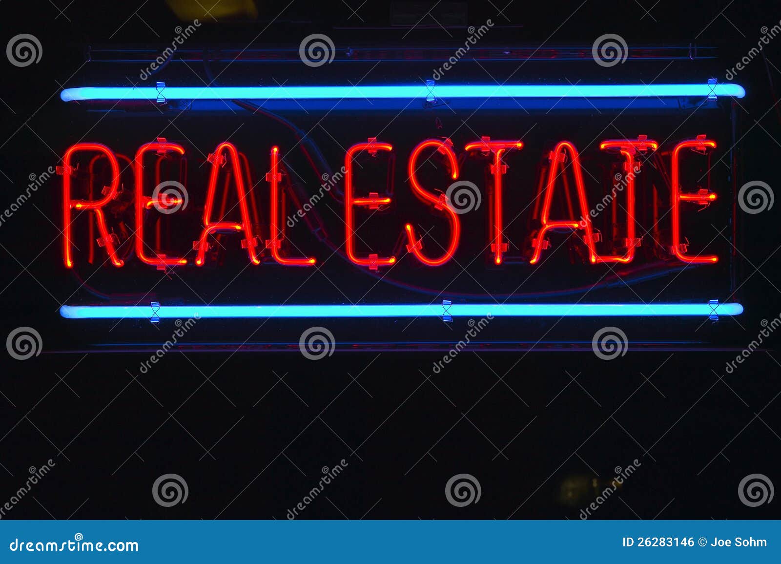 A Neon Sign for Real Estate Stock Photo - Image of communications, real ...