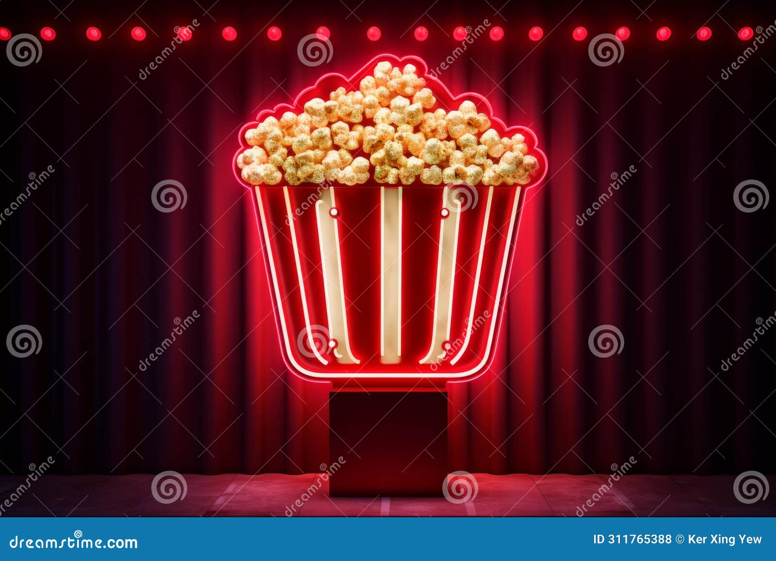 A Neon Sign with a Retro Popcorn Machine Icon Stock Illustration ...