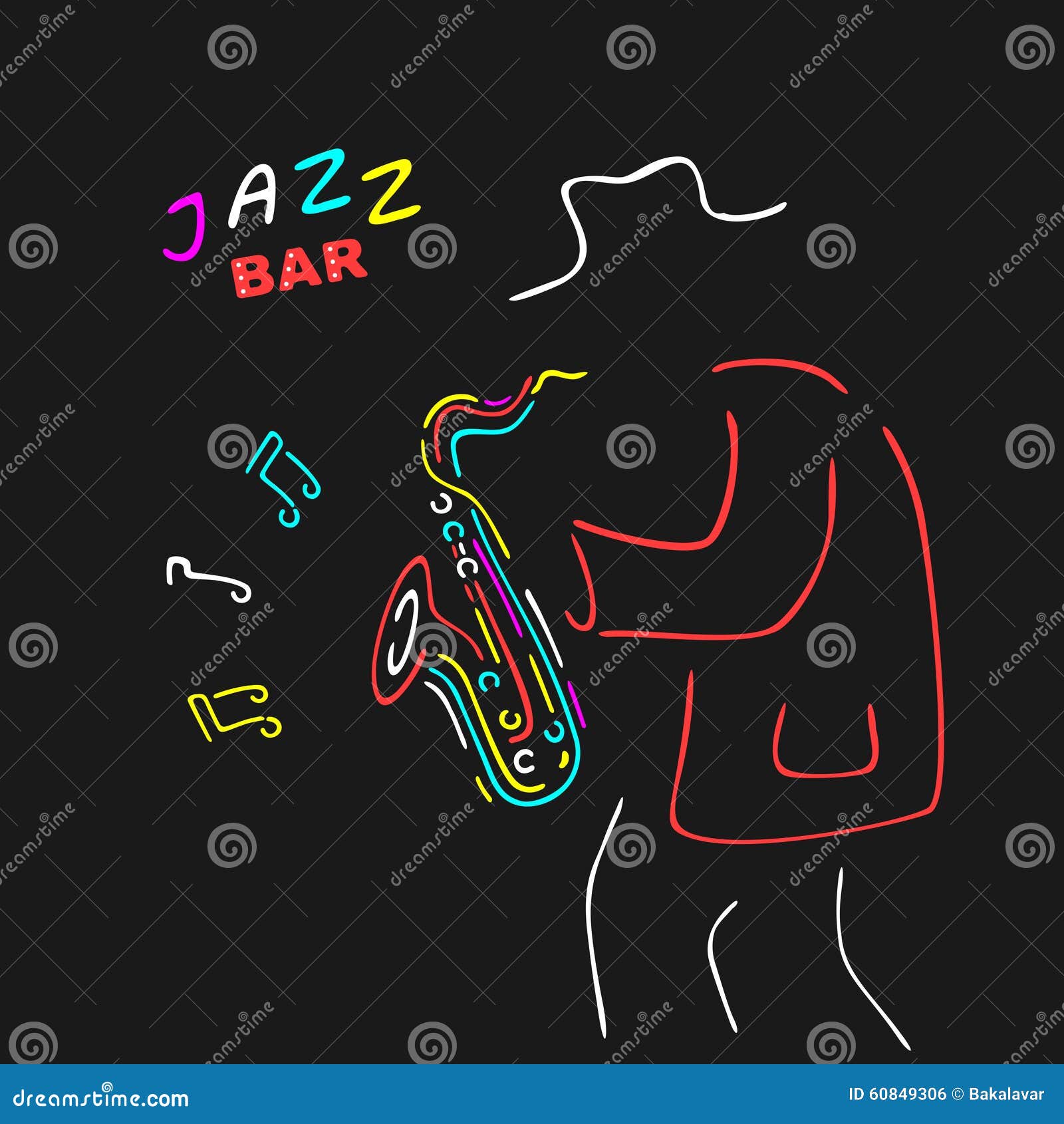 Neon Sign Saxophone Jazz stock vector. Illustration of element - 60849306