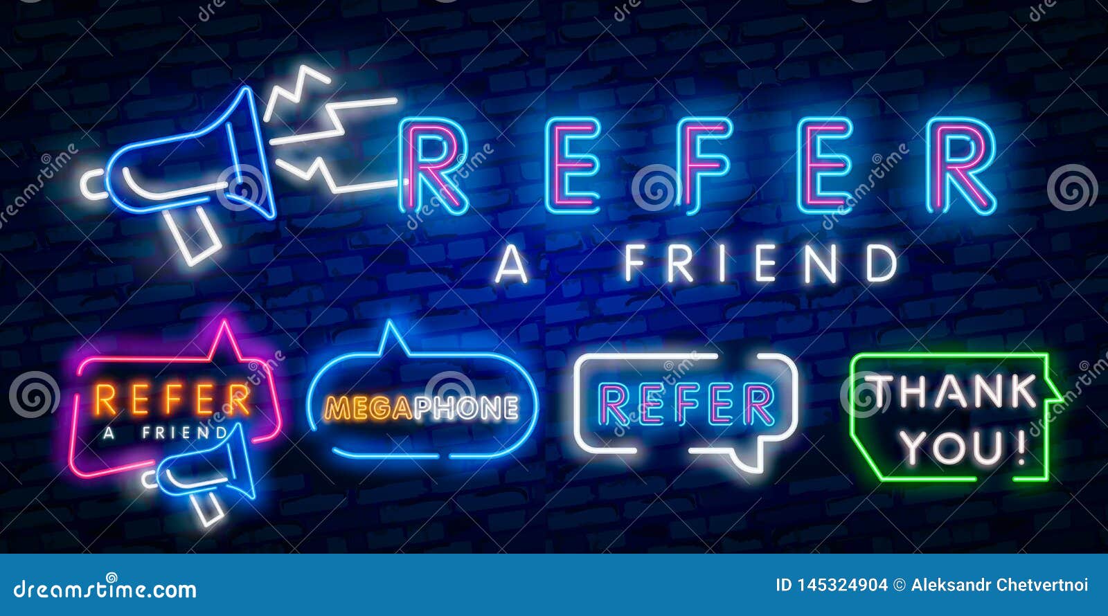 Neon Sign Share Media Information Refer Friend Loudspeaker Isolated ...