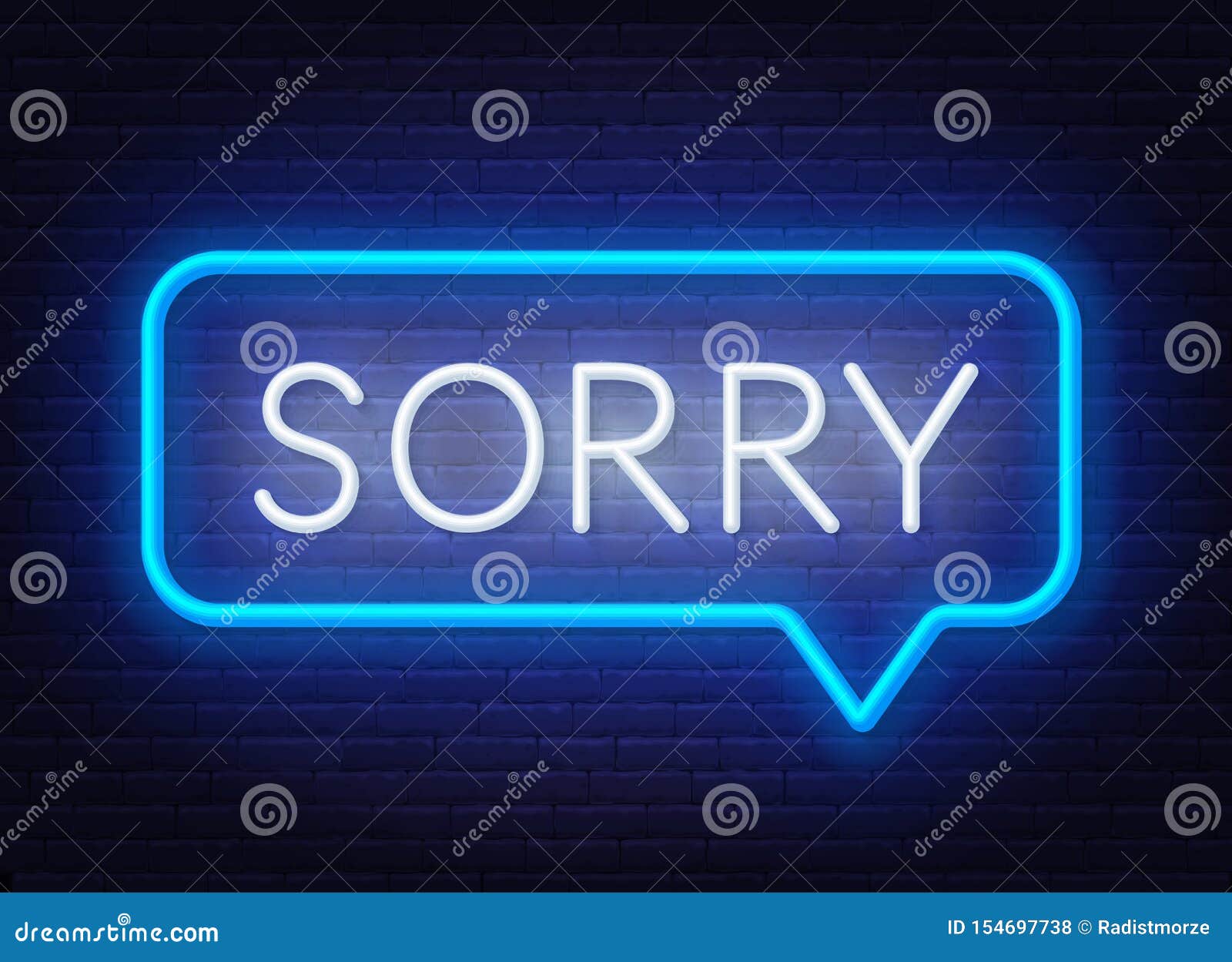 Neon Sign Sorry in Speech Bubble Frame on Dark Background Stock ...
