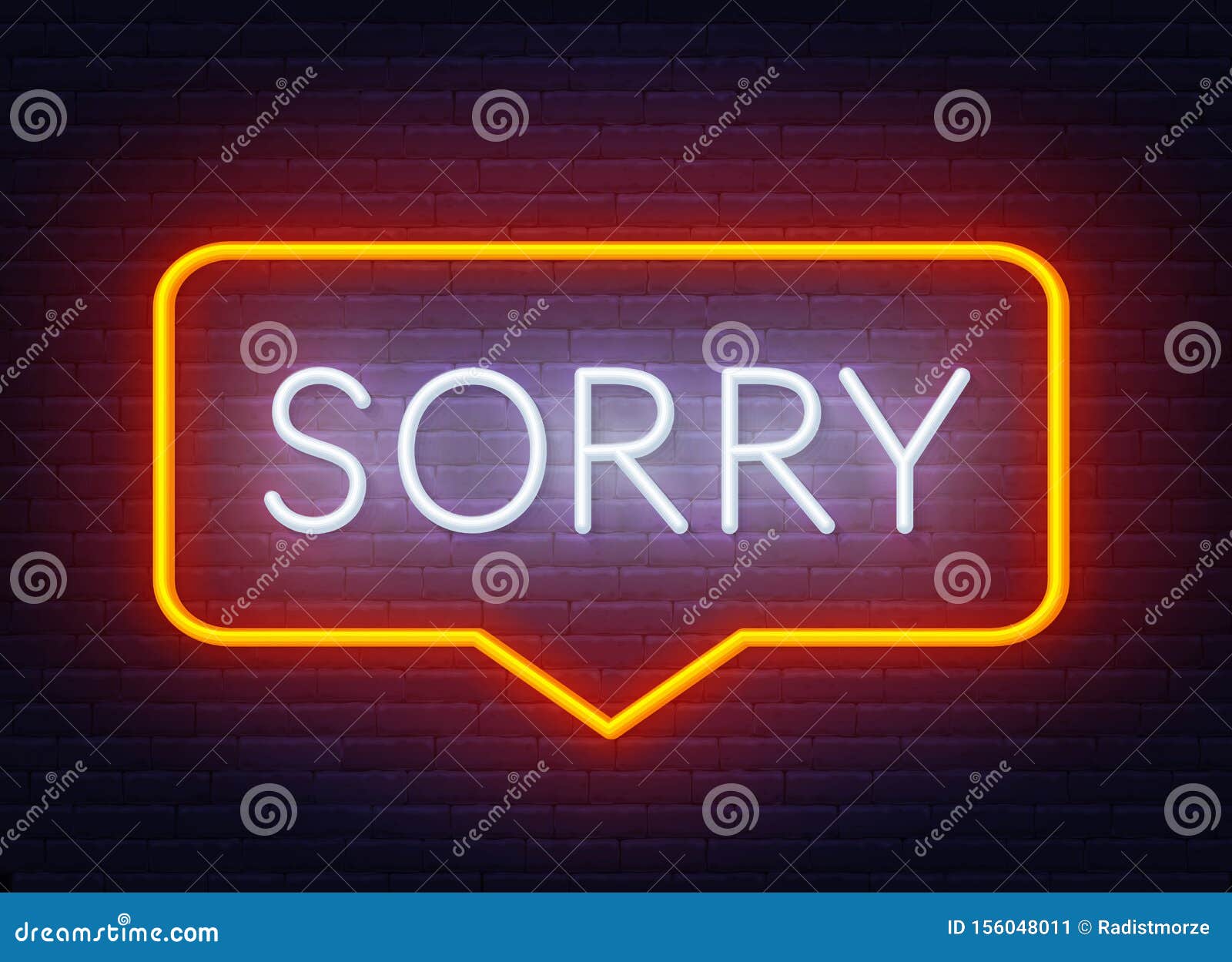Neon Sign Sorry in Speech Bubble Frame on Dark Background. Stock Vector ...