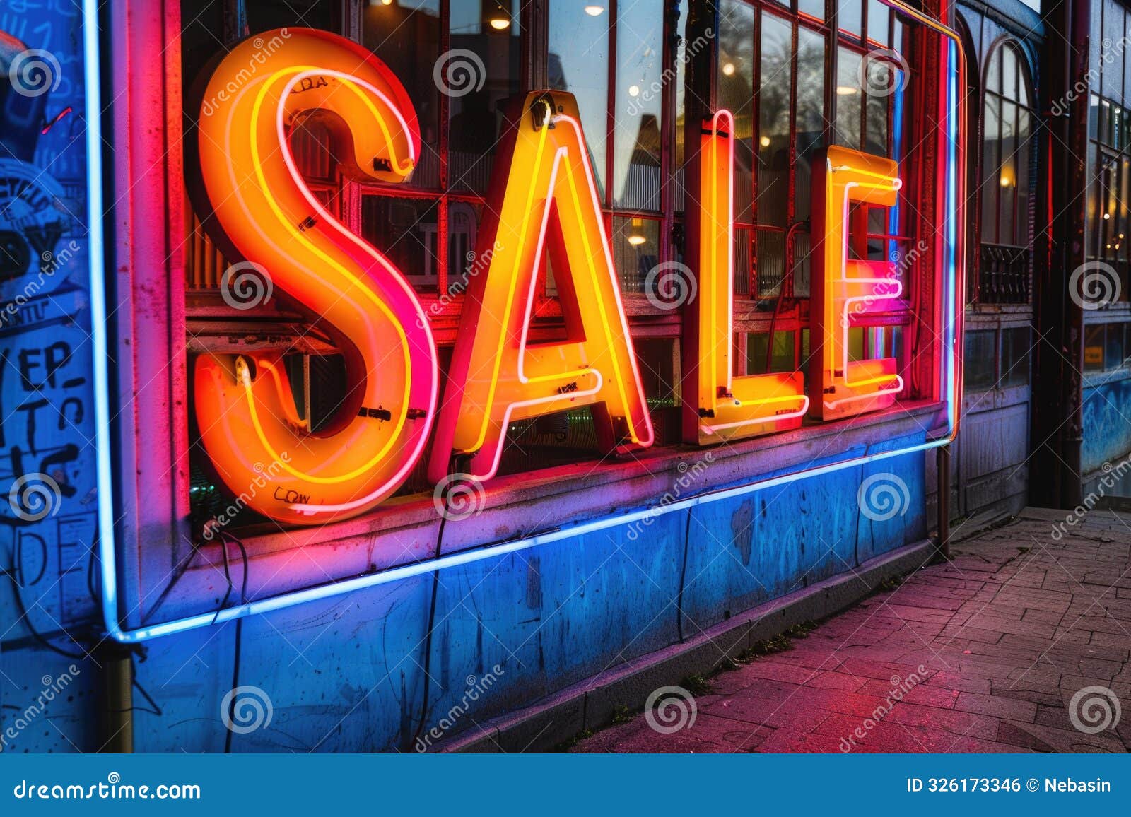 A Neon Sign Spelling SALE Glows Brightly in a Storefront Window at ...