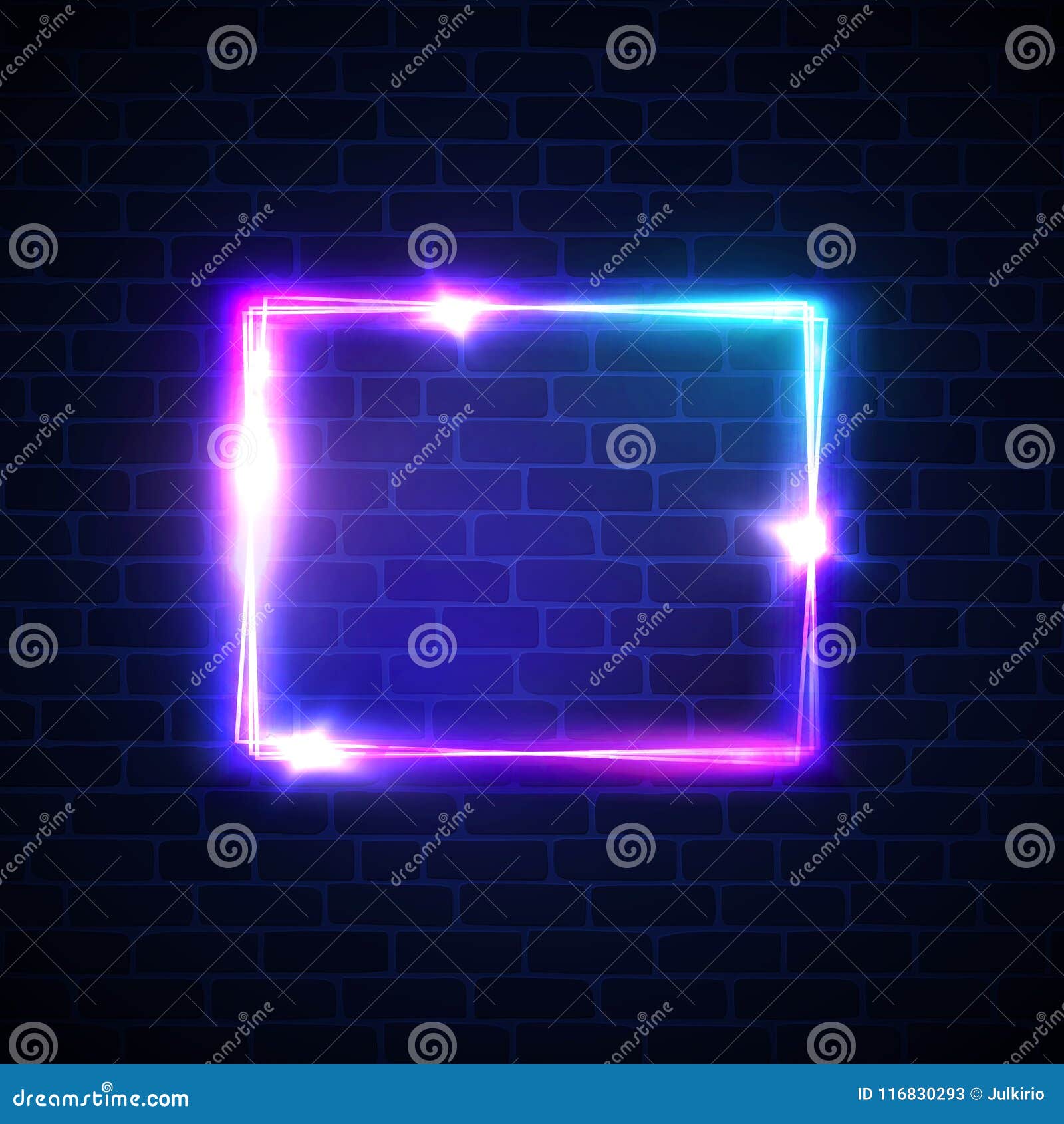 Neon Sign. Square Frame on Dark Brick Texture Wall Stock Vector ...