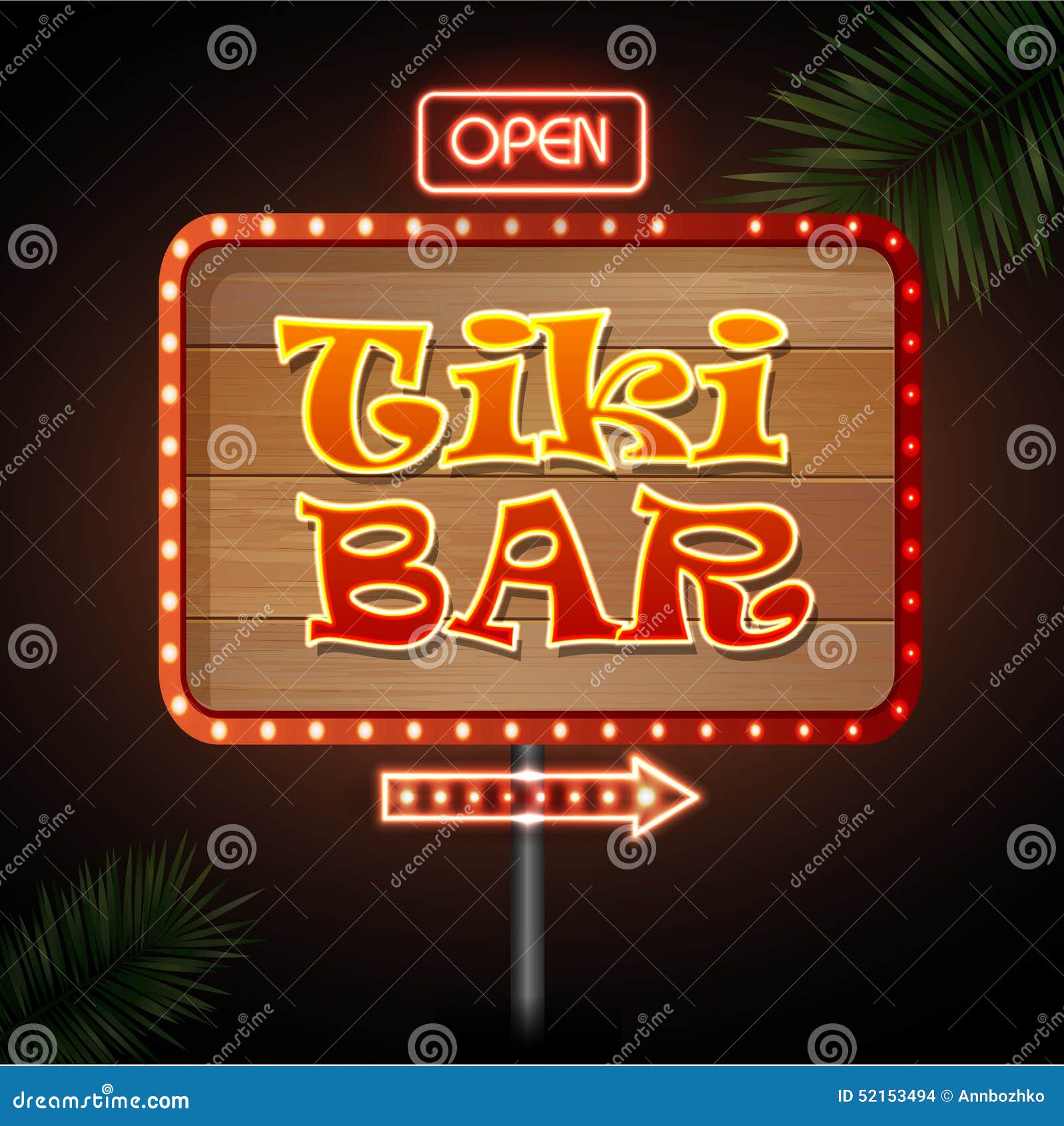 Neon sign. Tiki bar stock vector. Illustration of decoration - 52153494