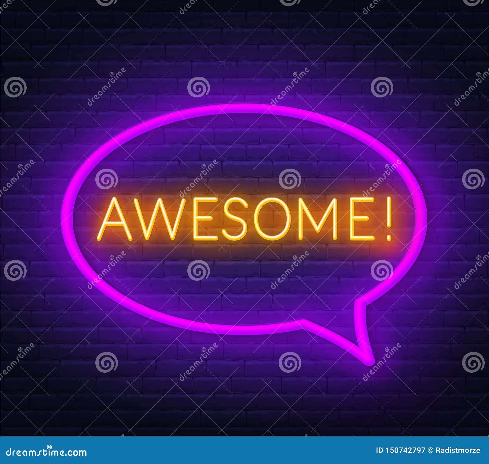 Neon Sign of Word Awesome in Frame on Dark Background. Stock Vector ...
