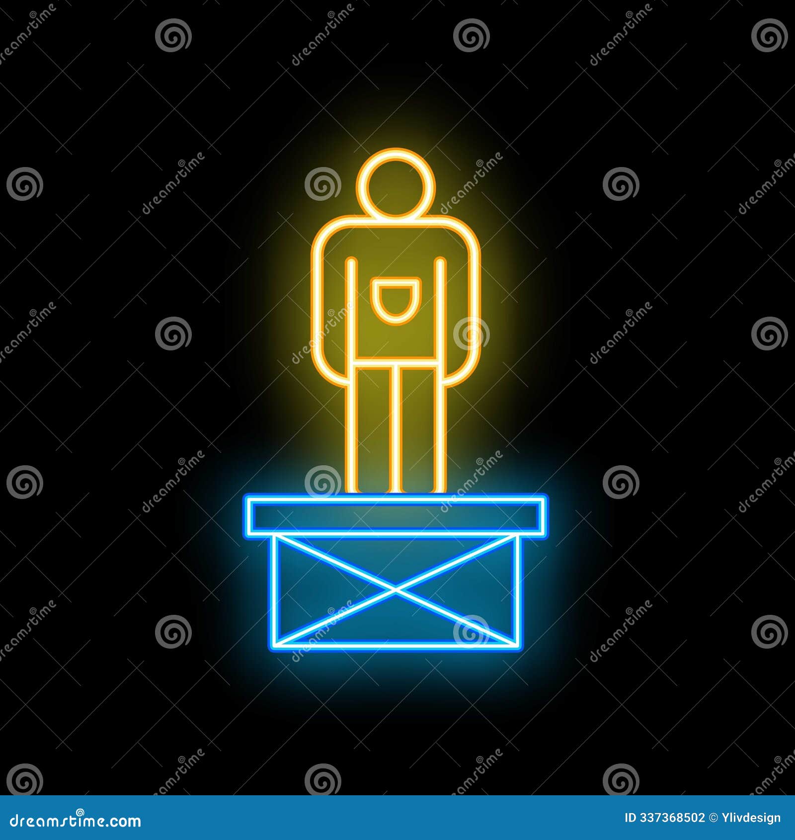 Neon Sign of a Worker Standing on a Platform Stock Vector ...