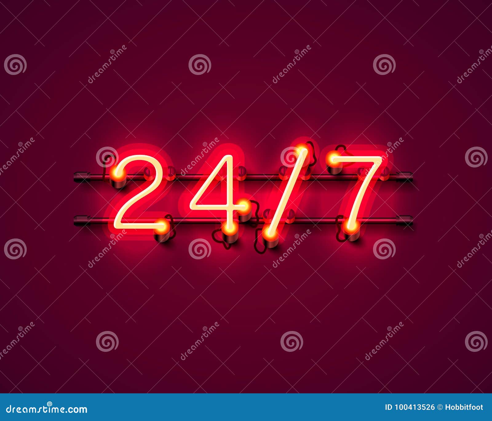 Neon Signboard 24 7 Open Time. Stock Vector - Illustration of electric ...