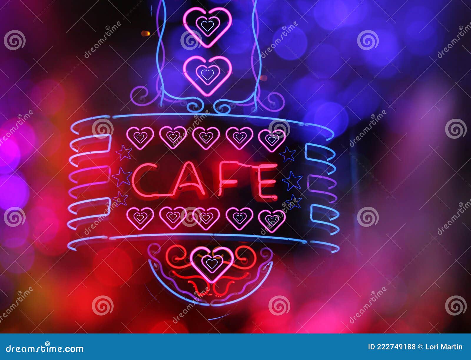 Neon Signs Neon Cafe Sign Composite Image with Bokeh Stock Photo ...