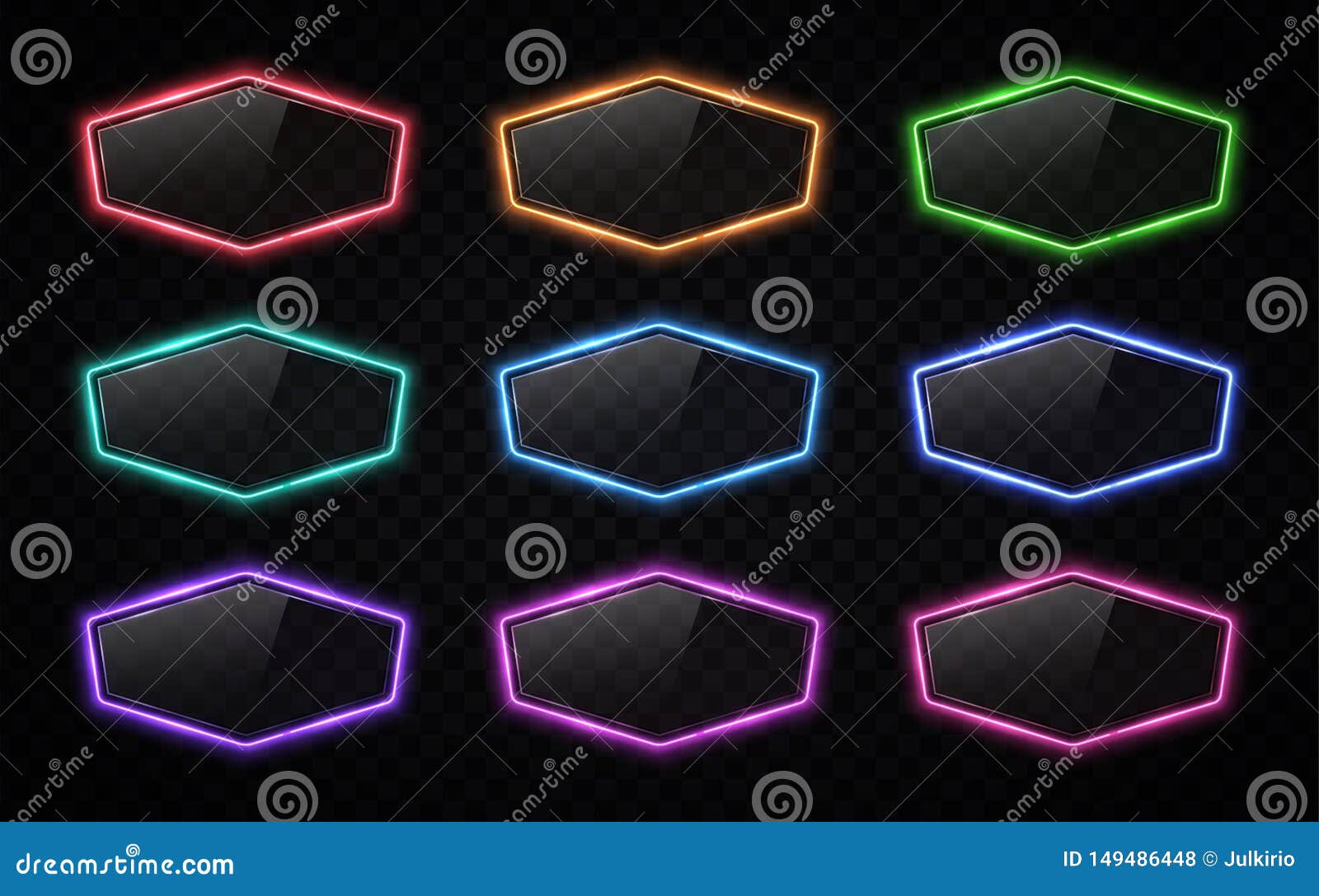 Neon Sign Collection in Hexagon Shape with Plastic Stock Vector ...