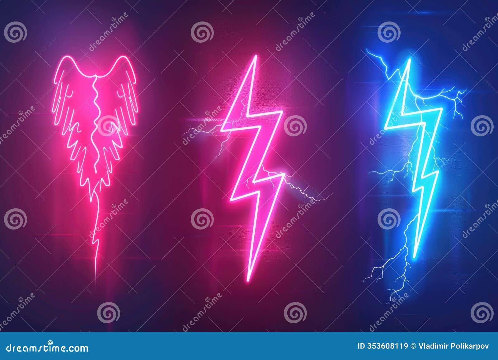 Neon Signs of Lightning with an Angel, Suitable for Various Digital ...