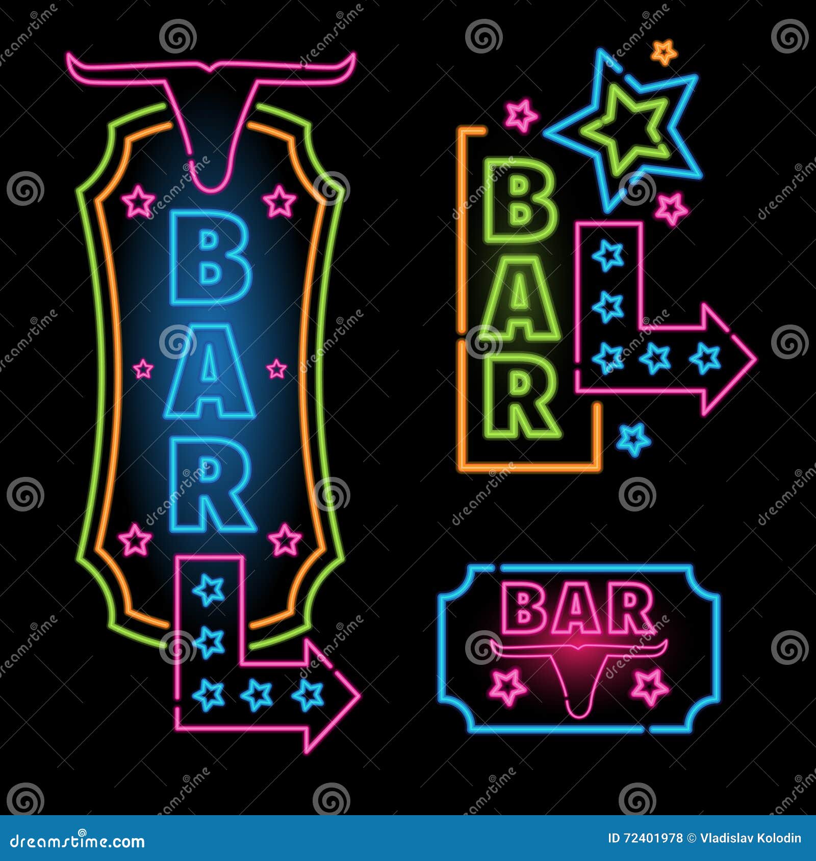Neon Signs Set Bar in the Style of Western. Stock Vector - Illustration ...