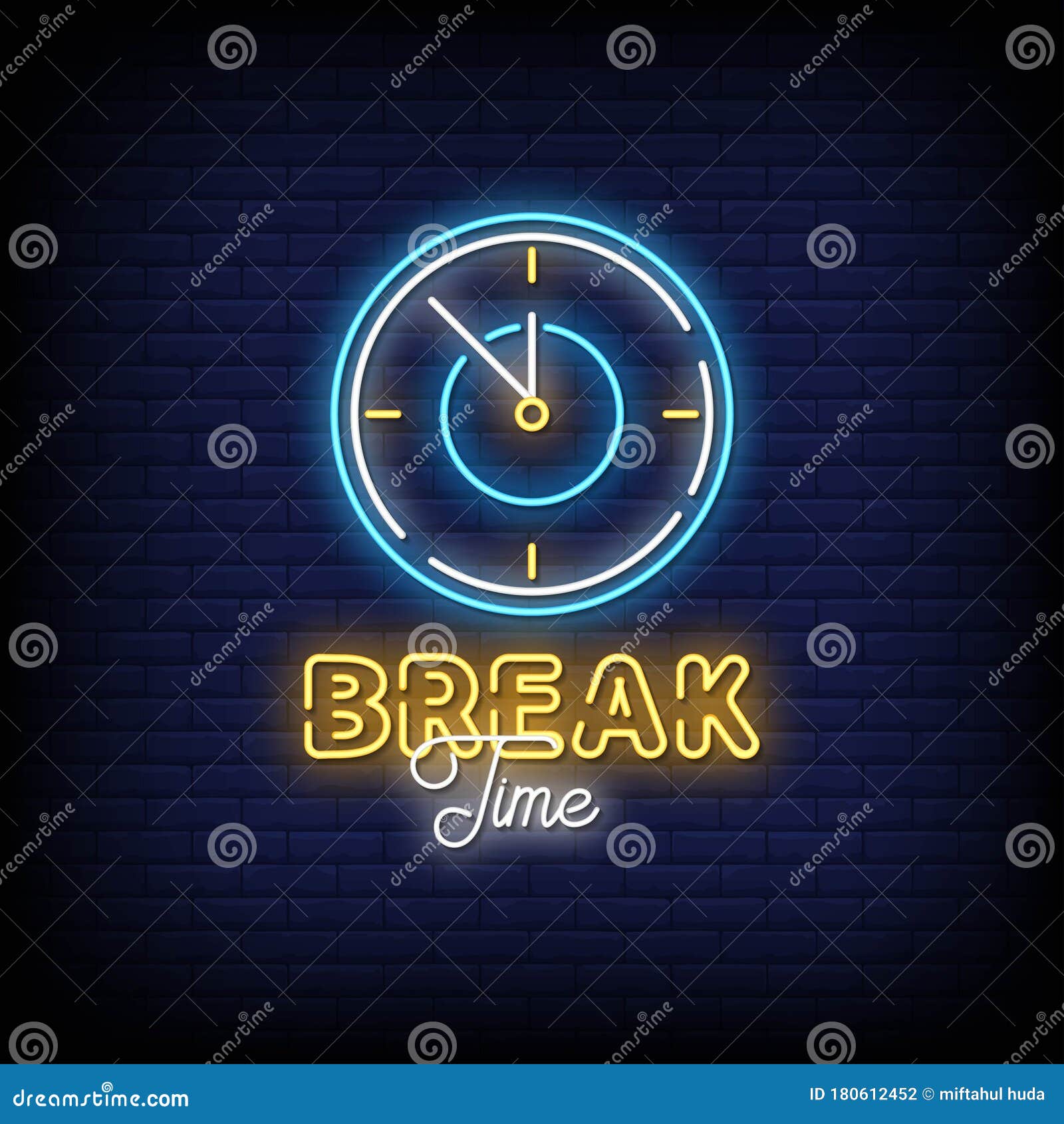 Break Time Neon Signs Style Text Vector Stock Vector - Illustration of ...