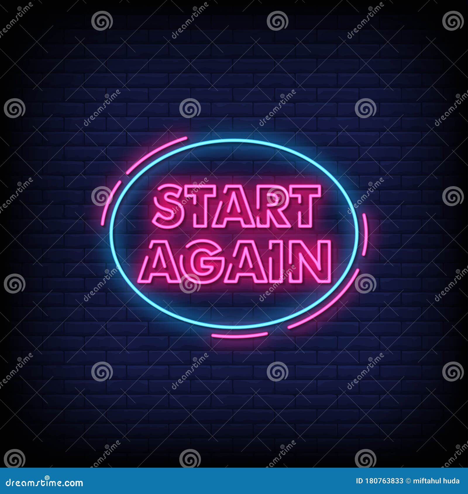 Start Again Neon Signs Style Text Vector Stock Vector - Illustration of ...