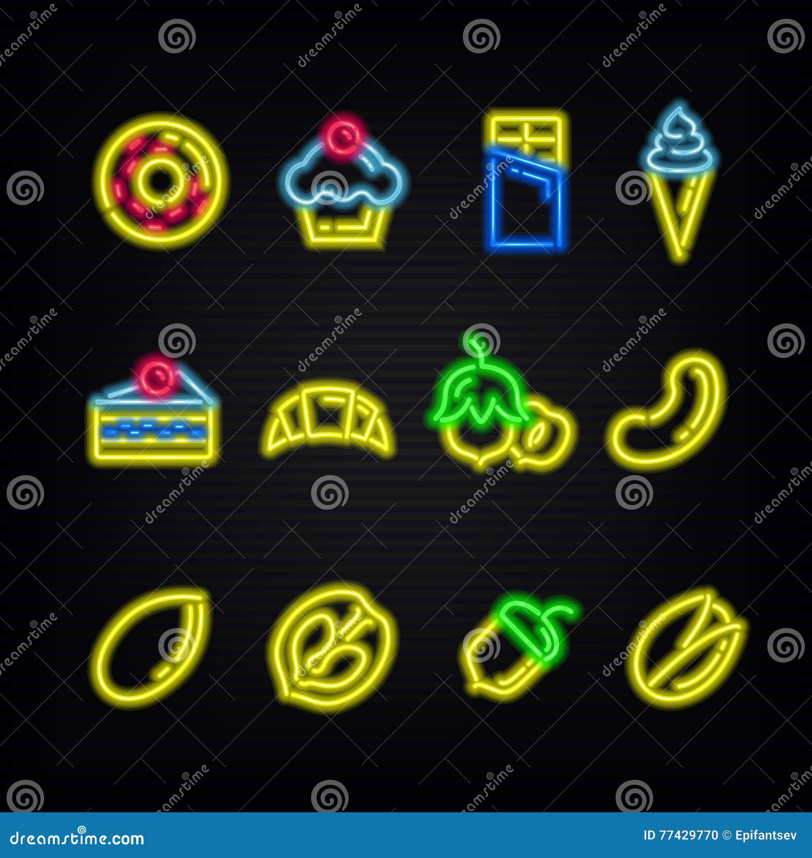 Neon Signs. the Symbols of Desserts and Nuts. Stock Vector ...