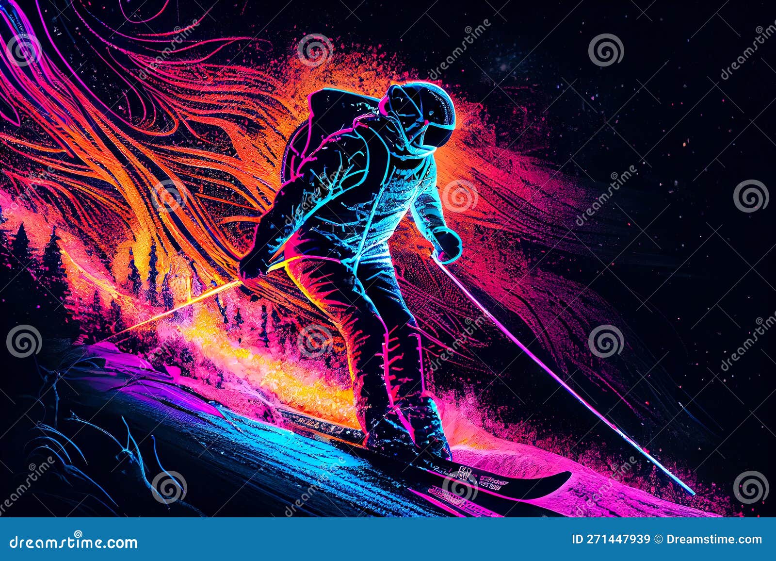 Neon Skier in the Mountains. Generative AI, Generative, AI Stock ...