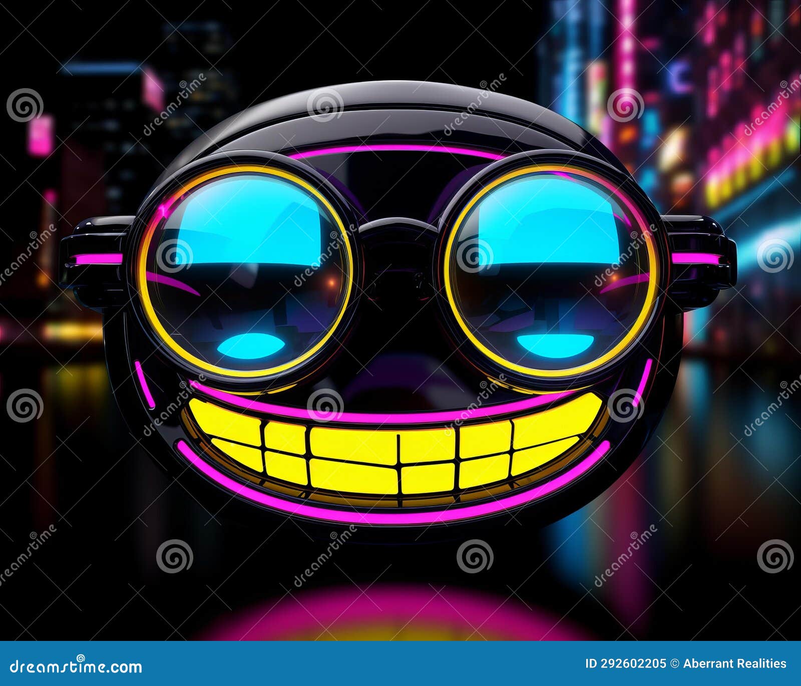 A Neon Smiley Face With Glowing Eyes On A Dark Background Stock Image ...