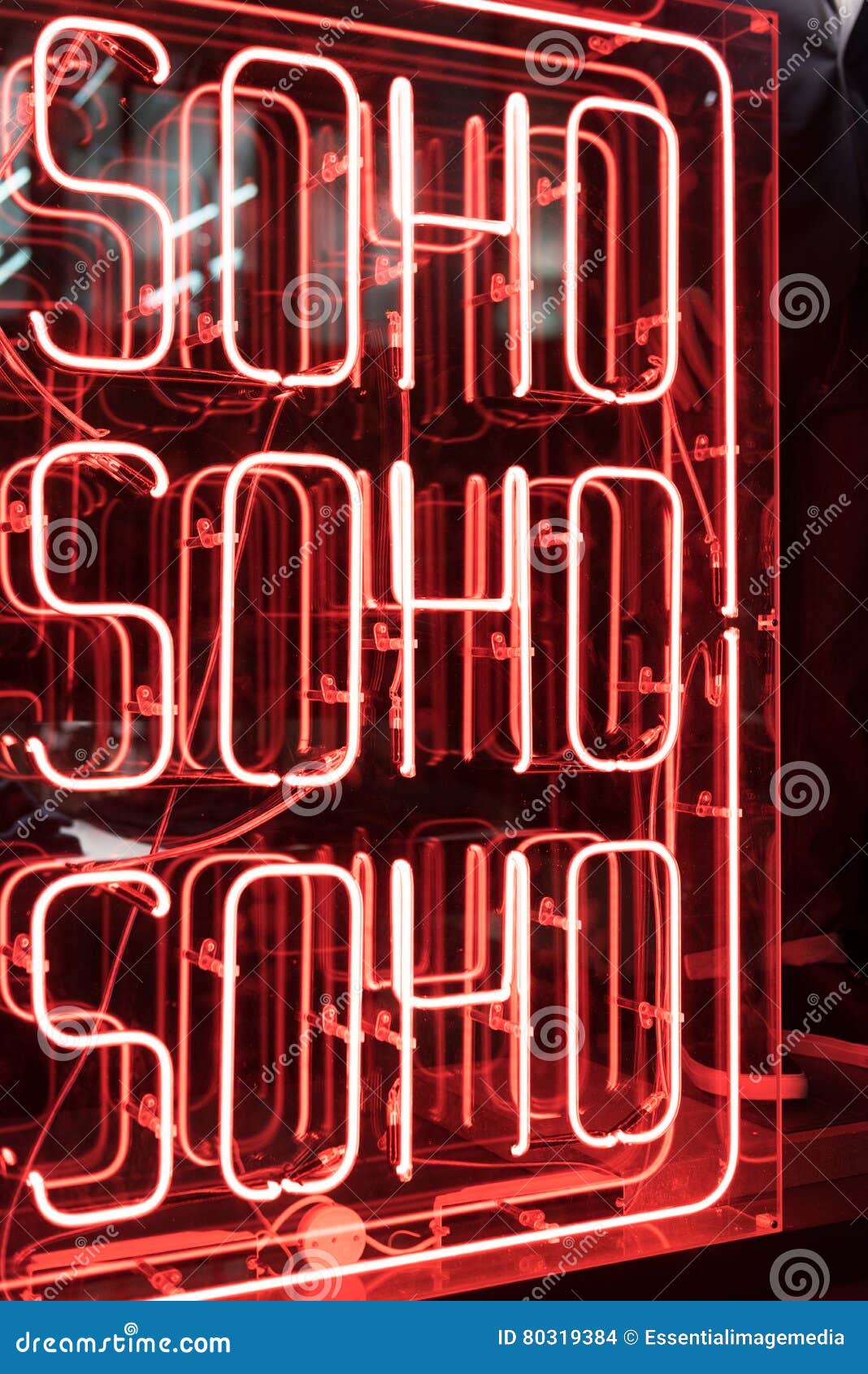 Neon Soho Sign stock photo. Image of lamp, district, industry - 80319384