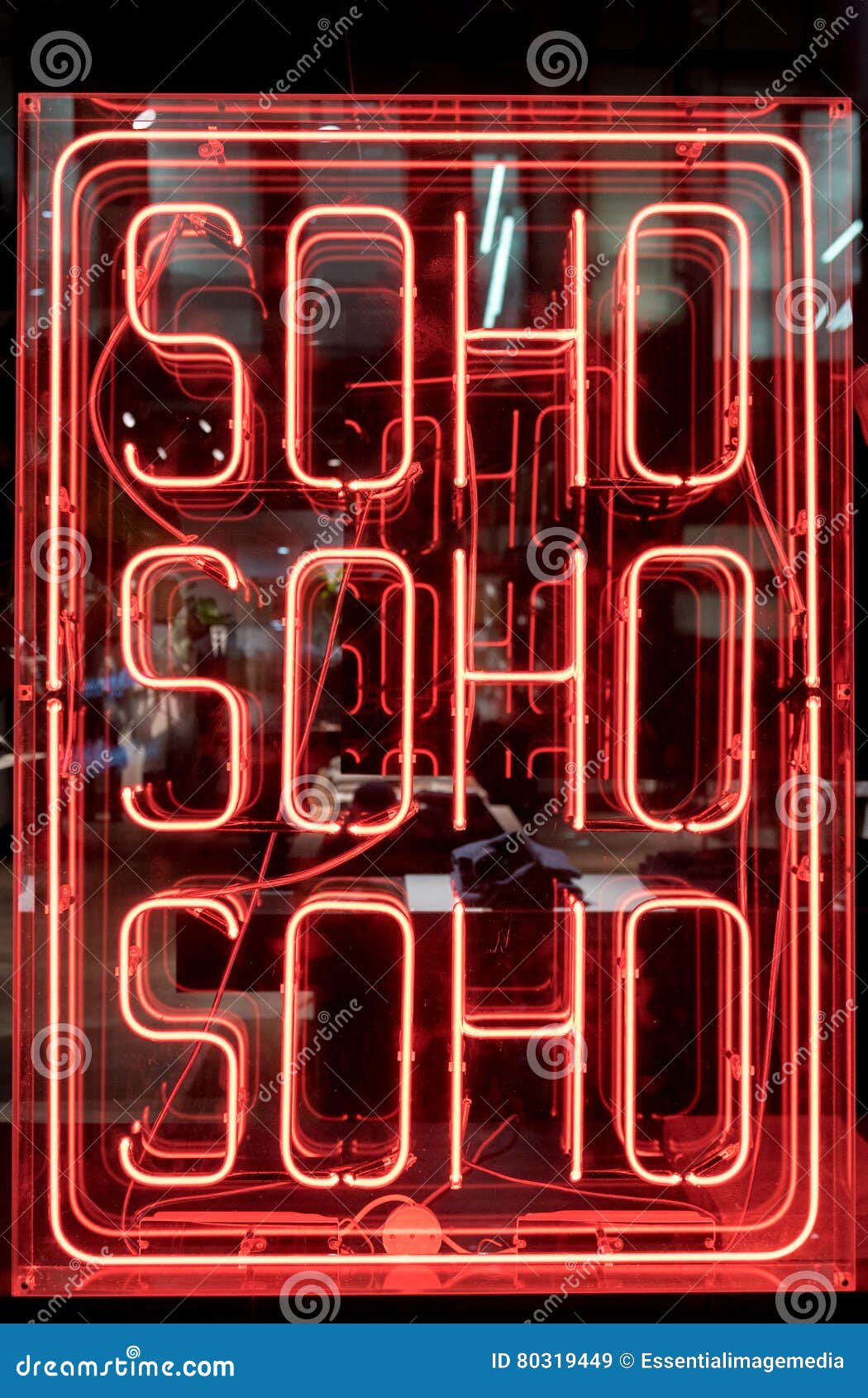 Neon Soho Sign stock image. Image of exterior, illegal - 80319449
