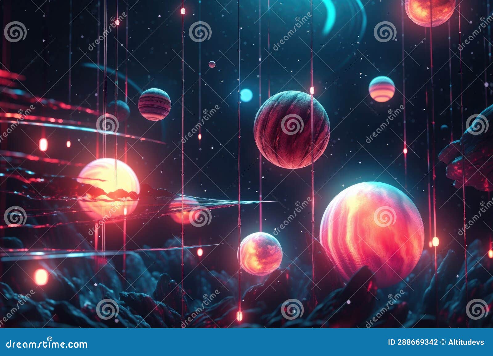 Neon Solar System with Planets and Stars in Space Stock Photo - Image ...