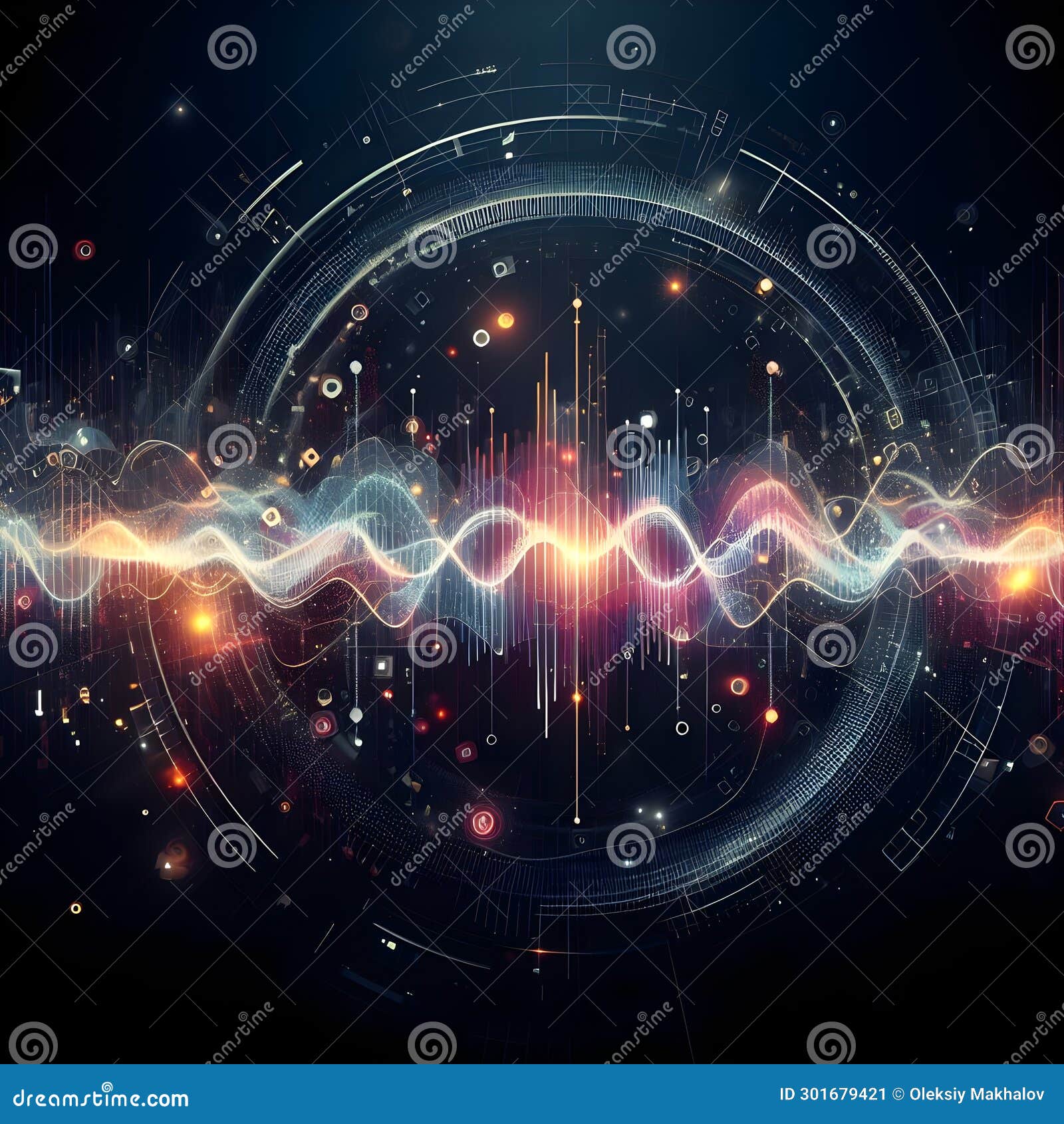 Neon Sound Wave Abstract on Dark Background Stock Illustration ...
