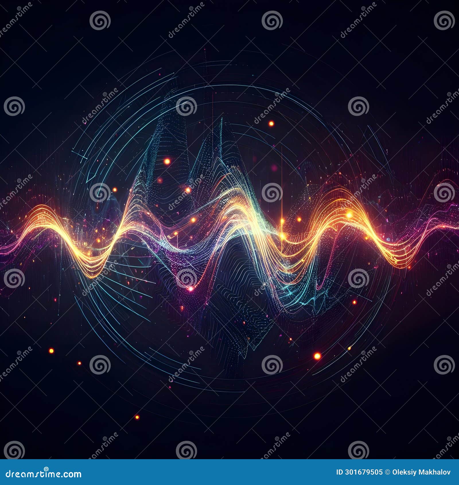 Neon Sound Wave Abstract on Dark Background Stock Illustration ...