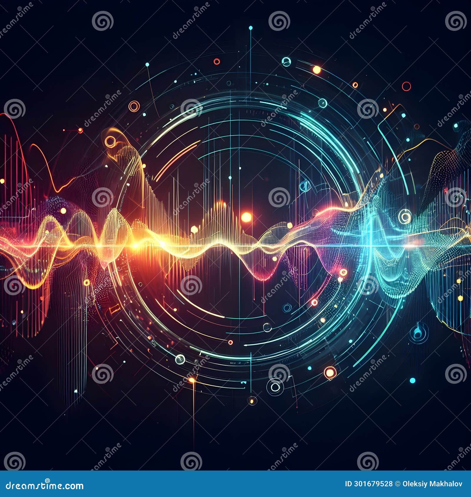 Neon Sound Wave Abstract on Dark Background Stock Illustration ...