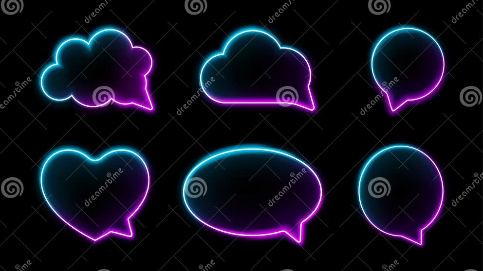 Neon Speech Bubbles or Boxes in Various Shapes Stock Illustration ...