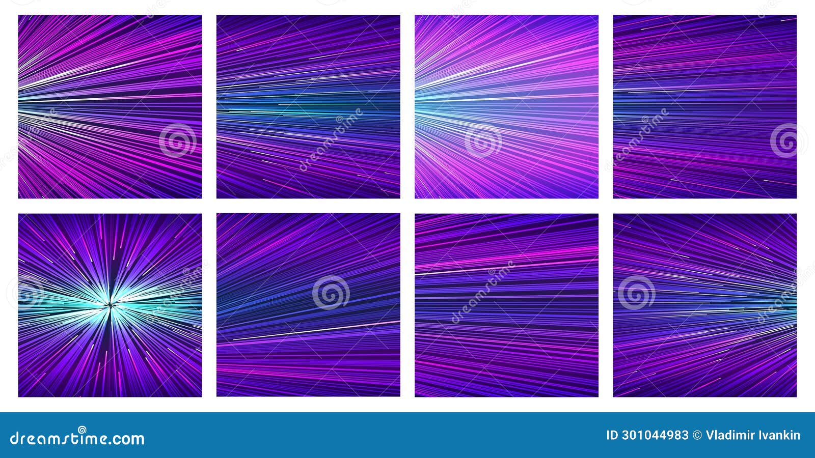 Neon Speed Line Background Set Stripe and Radial Effect Stock Vector ...