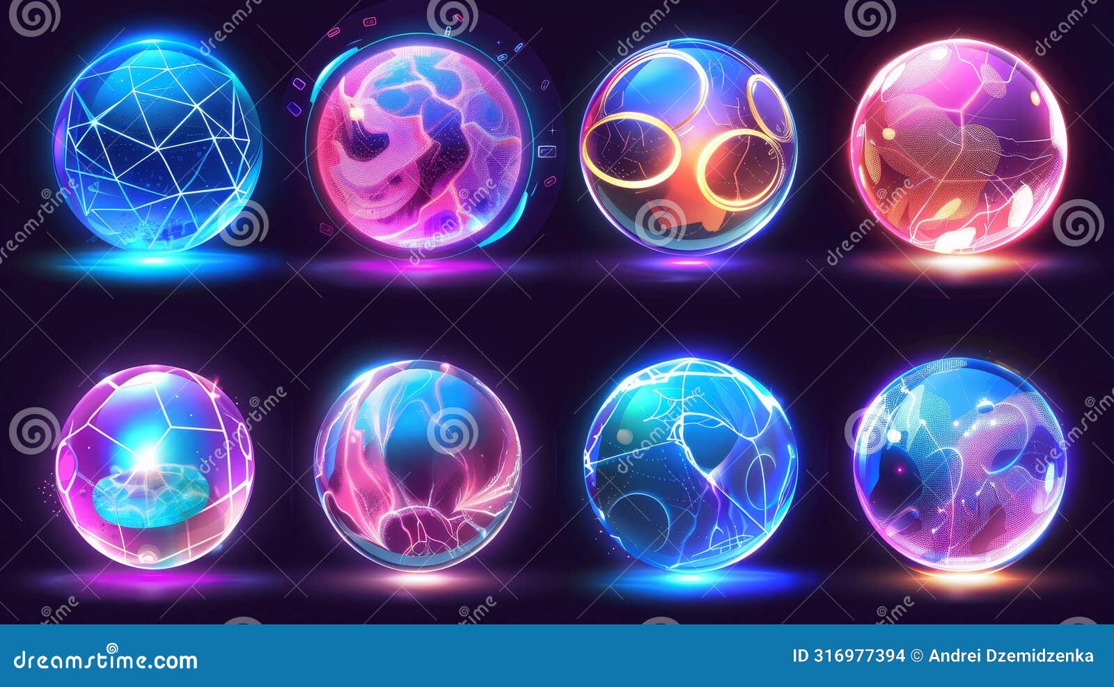 An Neon Sphere Shield with Different Textures and Glows. a Realistic 3D ...