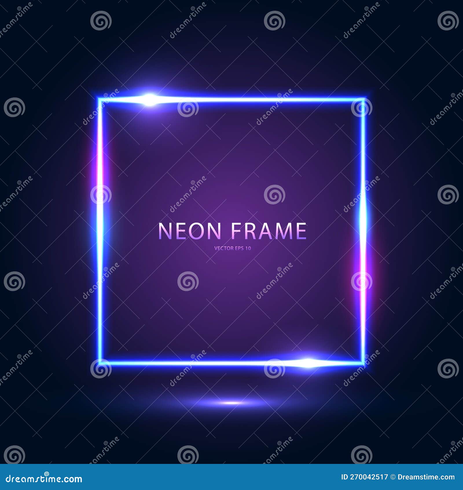 Neon Square Blue Frame with Highlights on a Dark Blue Purple Background ...
