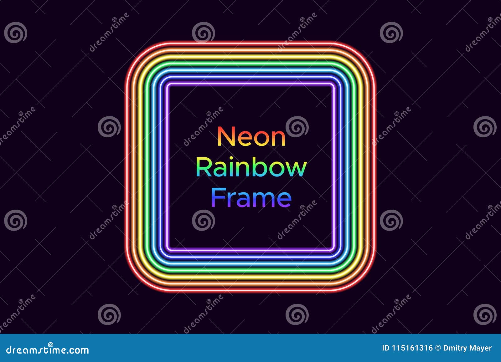 Neon Square Frame in Rainbow Color Stock Vector - Illustration of ...