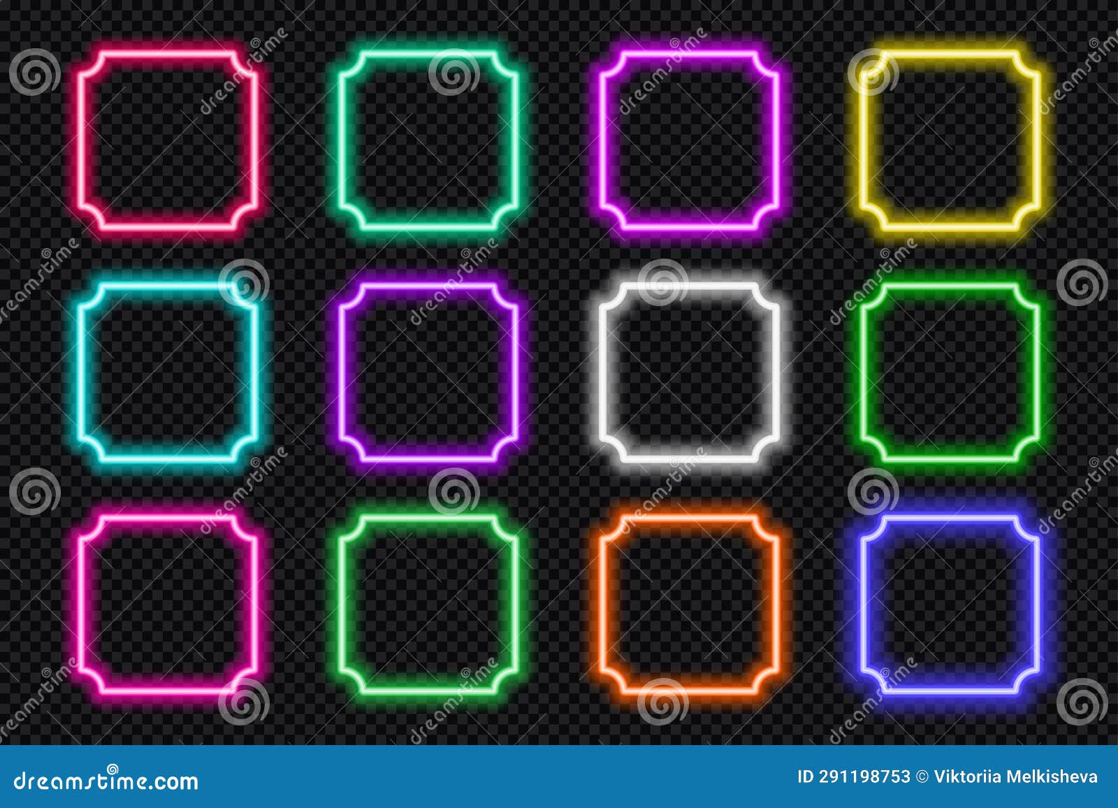 Neon Square Frame Set. Glowing Coloful Rounded Corners Border Stock ...